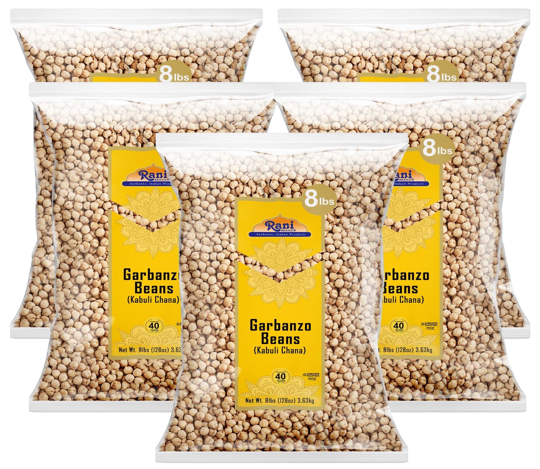 Rani Garbanzo Beans (Kabuli Chana) 128oz (8lbs) 3.63kg x Pack of 5 (Total of 40lbs) Bulk ~ All ...
