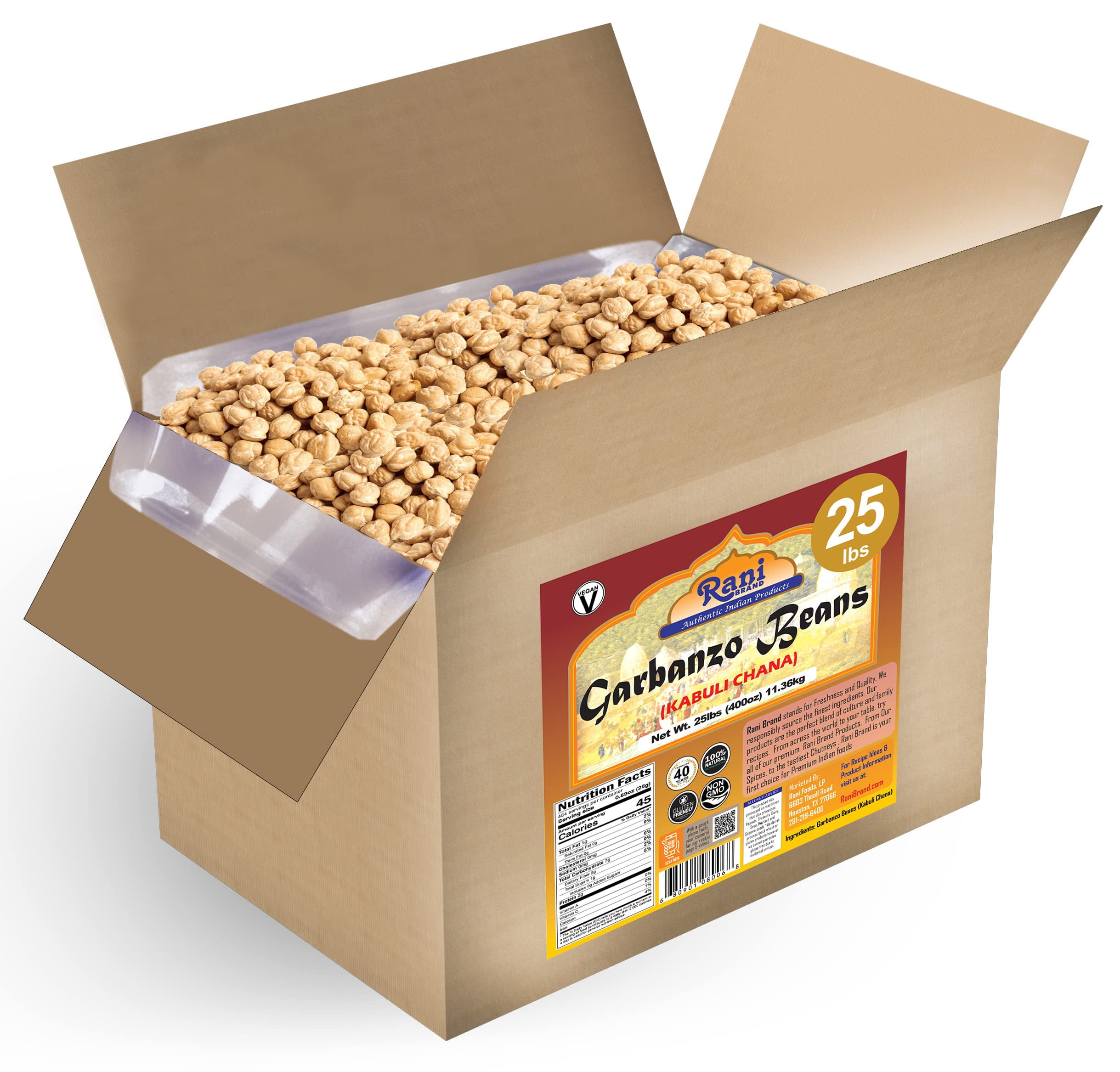Rani Garbanzo Beans (Kabuli Chana) 400oz (25lbs) 11.36kg Bulk Box ~ All ...