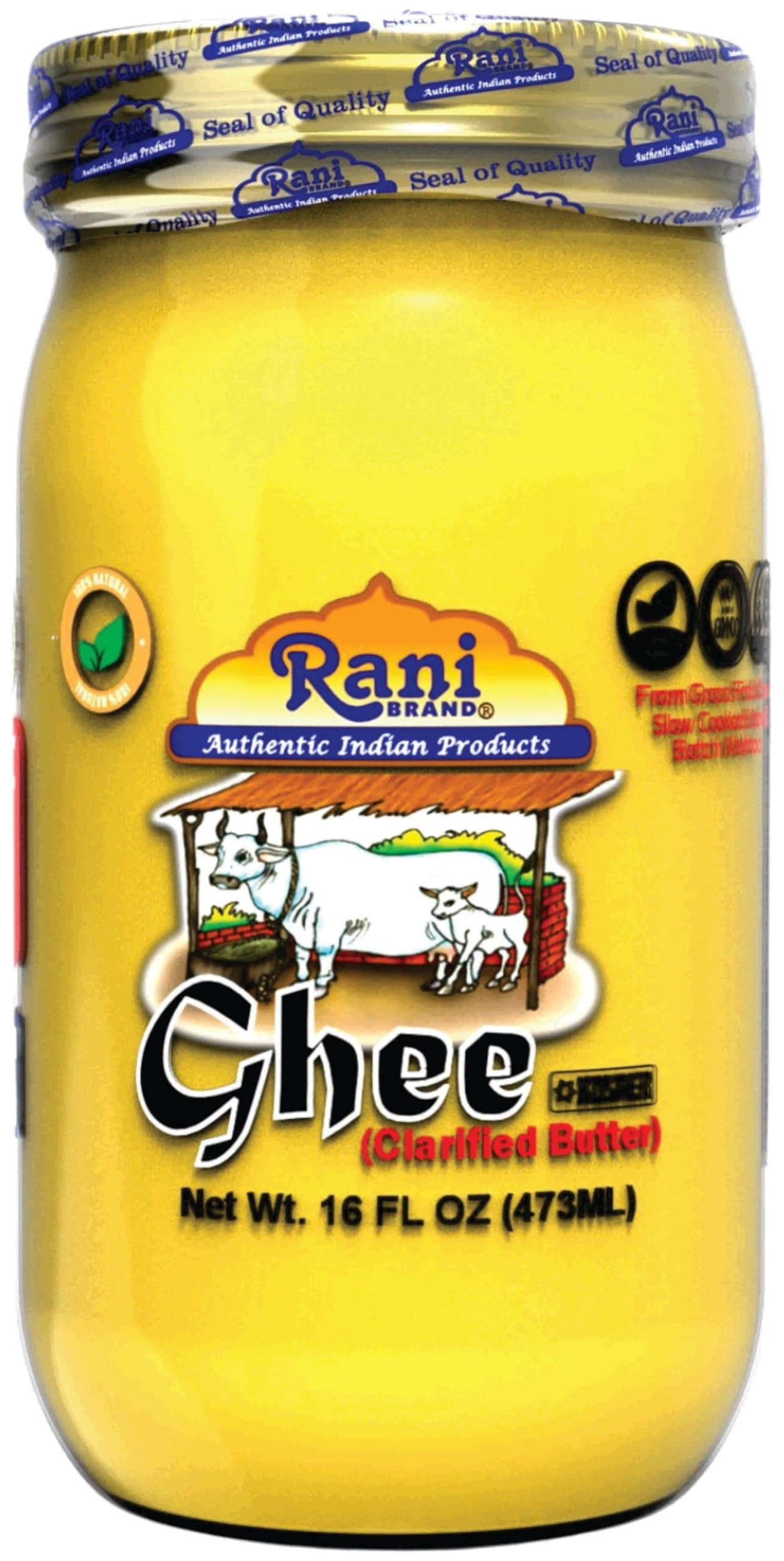 Rani Ghee, Pure Clarified Butter, Grass-Fed, 1lb Glass Jar, Keto ...