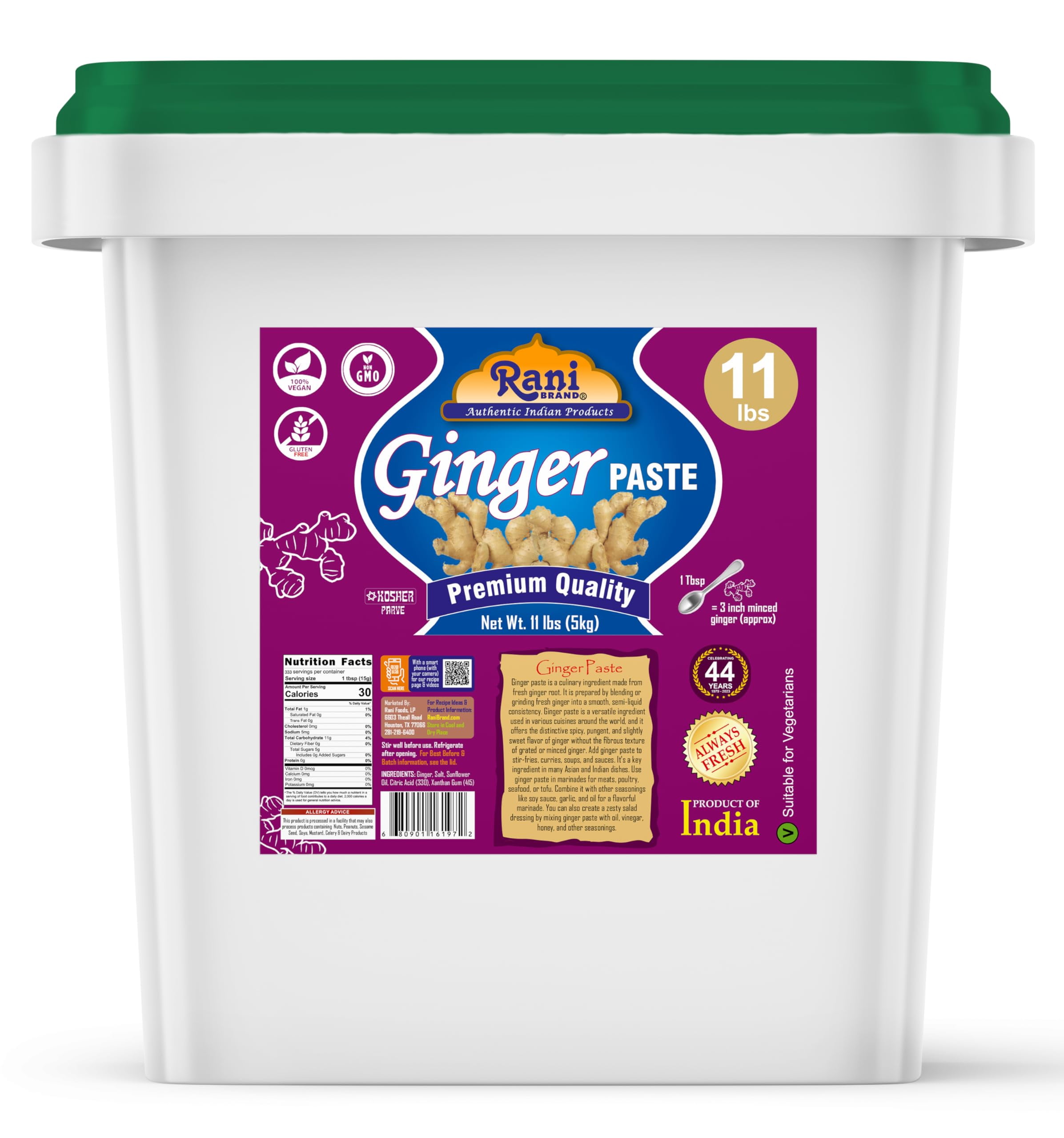 Rani Ginger Cooking Paste 176oz (11lbs) 5kg Bulk ~ Vegan | Gluten Free ...