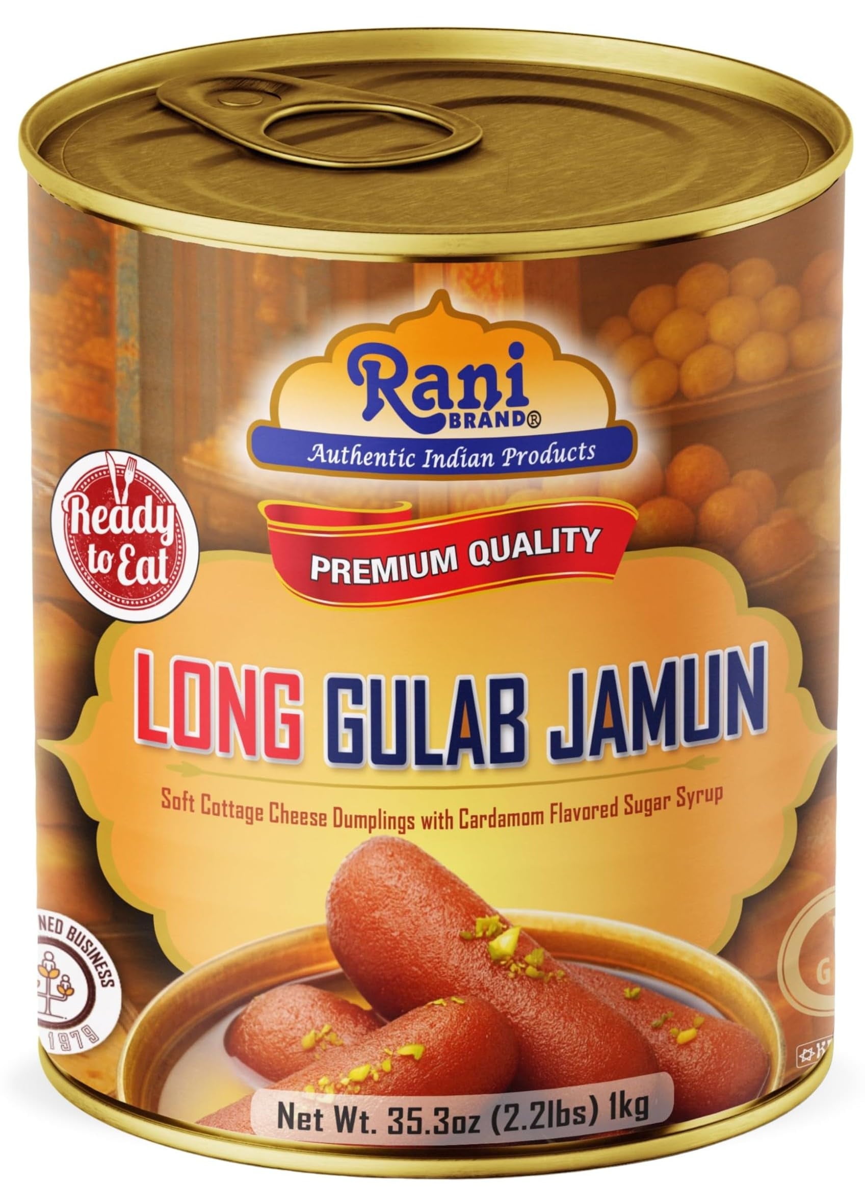 Rani Gulab Jamun Long (w/ Cardamom Flavored Sugar Syrup) 35.3oz (2.2lbs ...