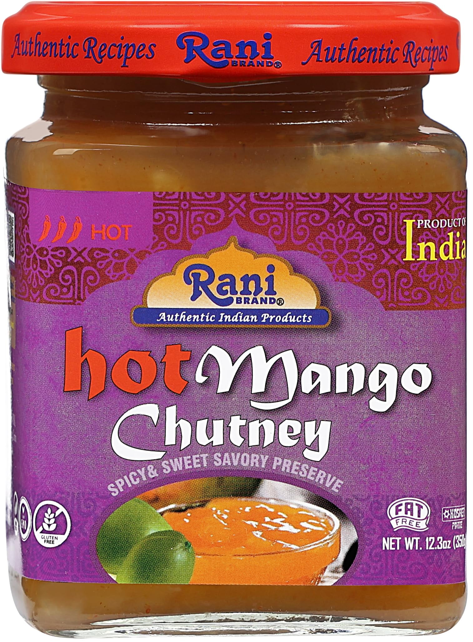 Rani Hot Mango Chutney (Spicy Indian Preserve) 12.3oz (350g) Glass Jar ...