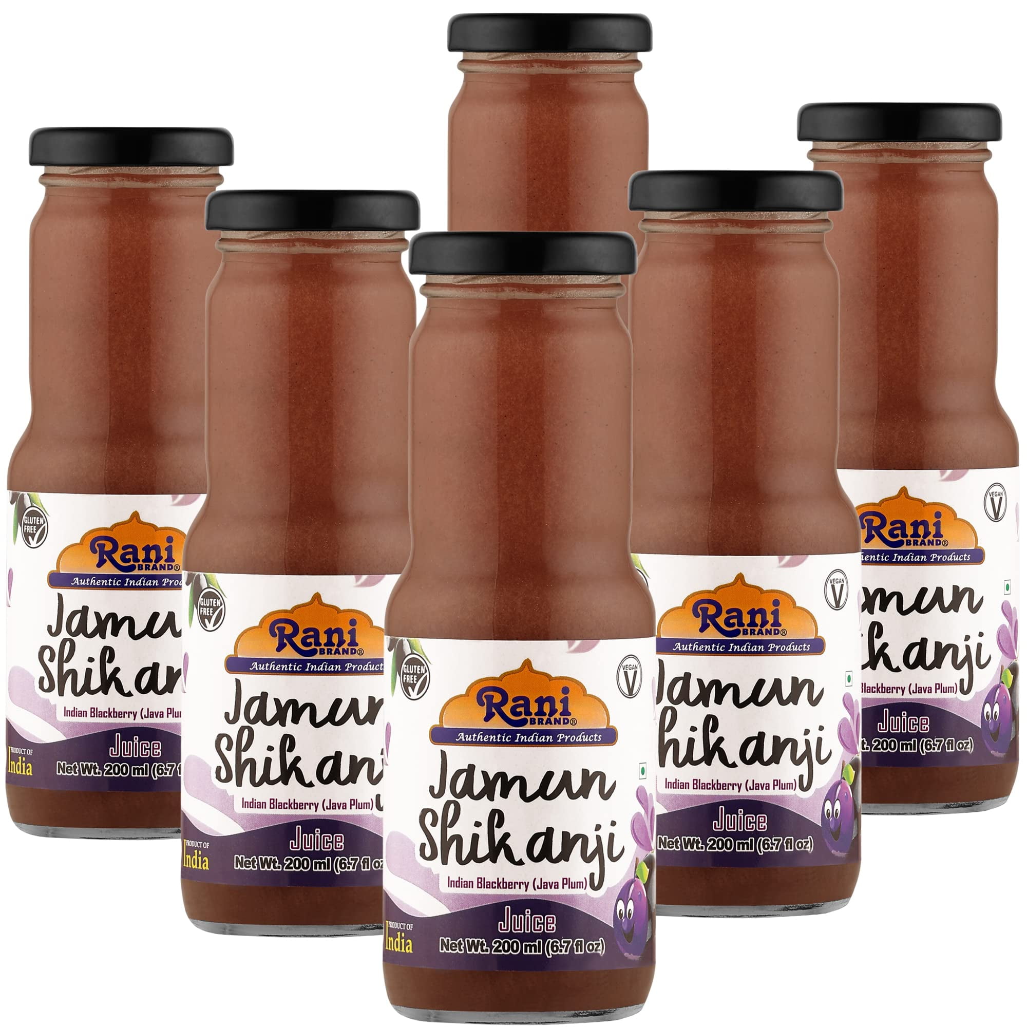 Rani Jamun Shikanji 6.7 fl oz (200 ml) Glass Bottle, Pack of 6 ~ Indian ...