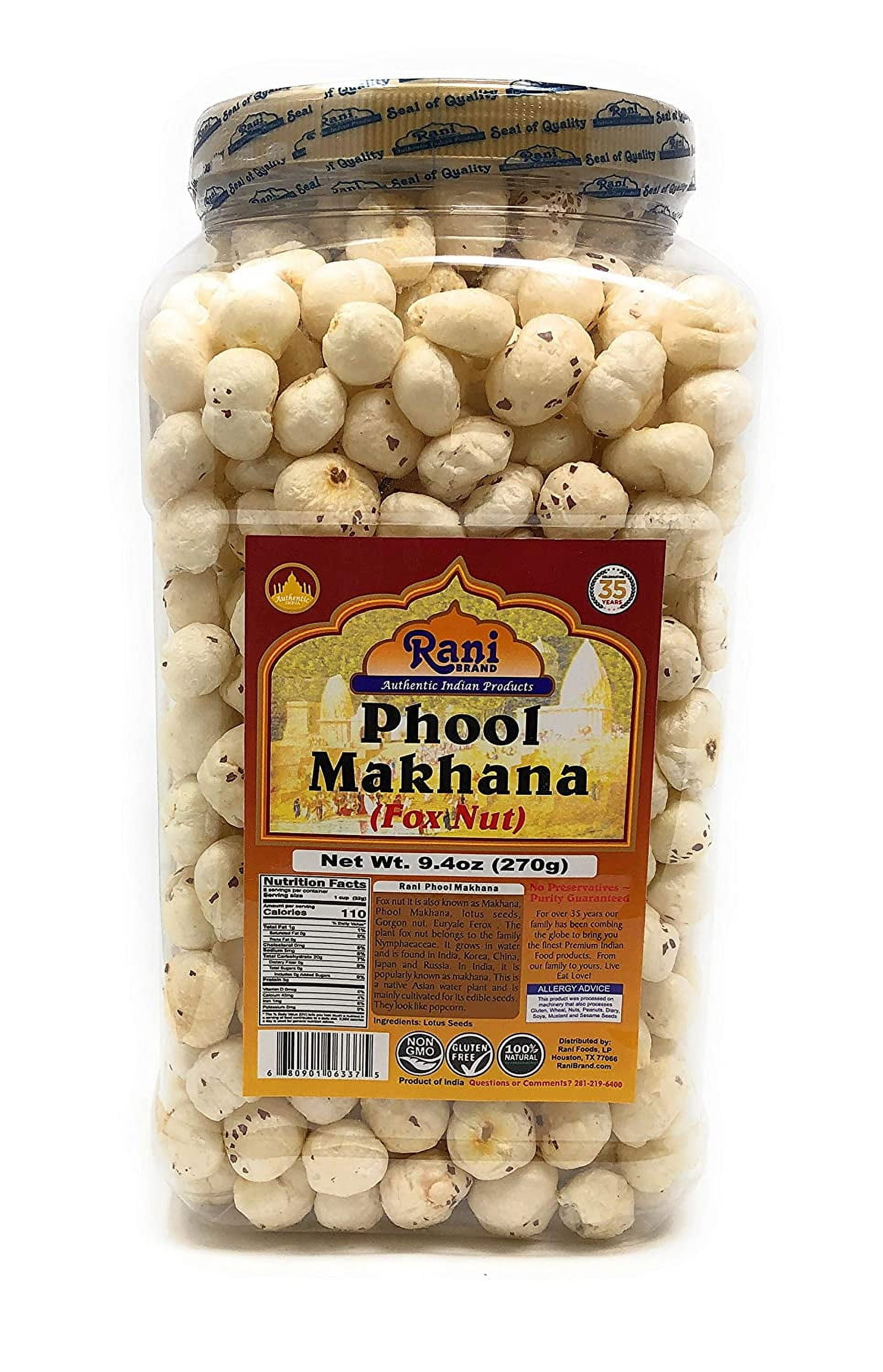 Rani Jumbo Phool Makhana (Fox Nut/Popped Lotus Seed) Plain Raw Uncooked 9.4oz (270g) PET Jar ...