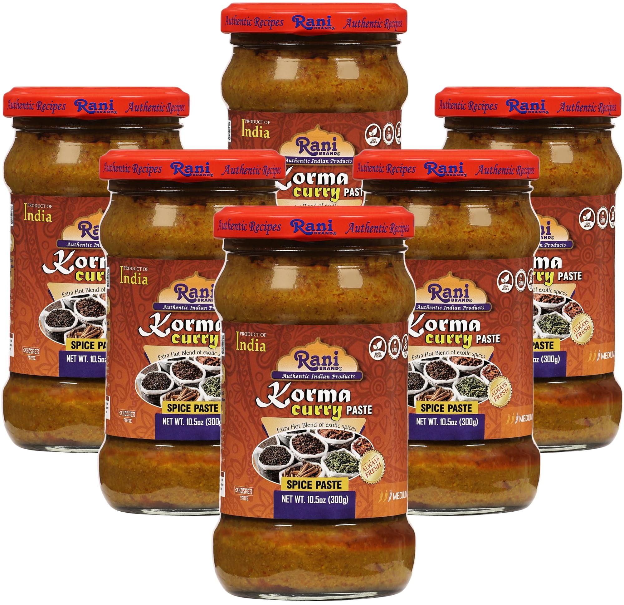 Rani Korma Curry Cooking Spice Paste 10o.5z (300g) Glass Jar, Pack of 5 ...