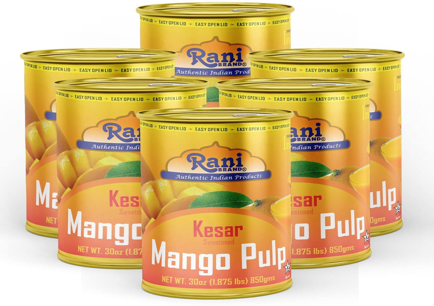 Rani Kesar Mango Pulp Puree, Sweetened, 30oz, Pack of 6 - Kosher, Vegan ...