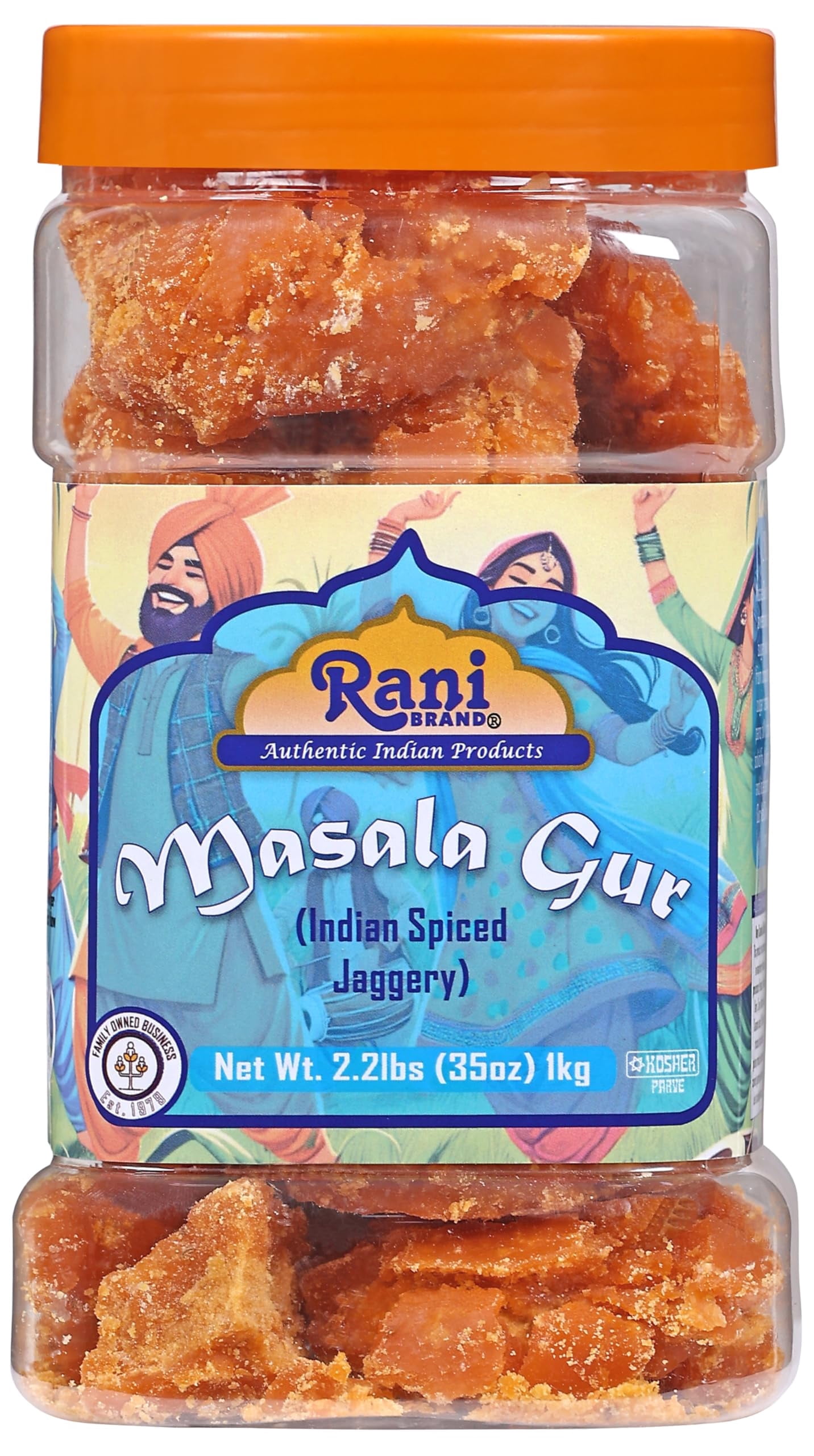 Rani Masala Gur (Jaggery) Indian Unrefined Raw Cane Sugar 35oz (2.2lbs ...