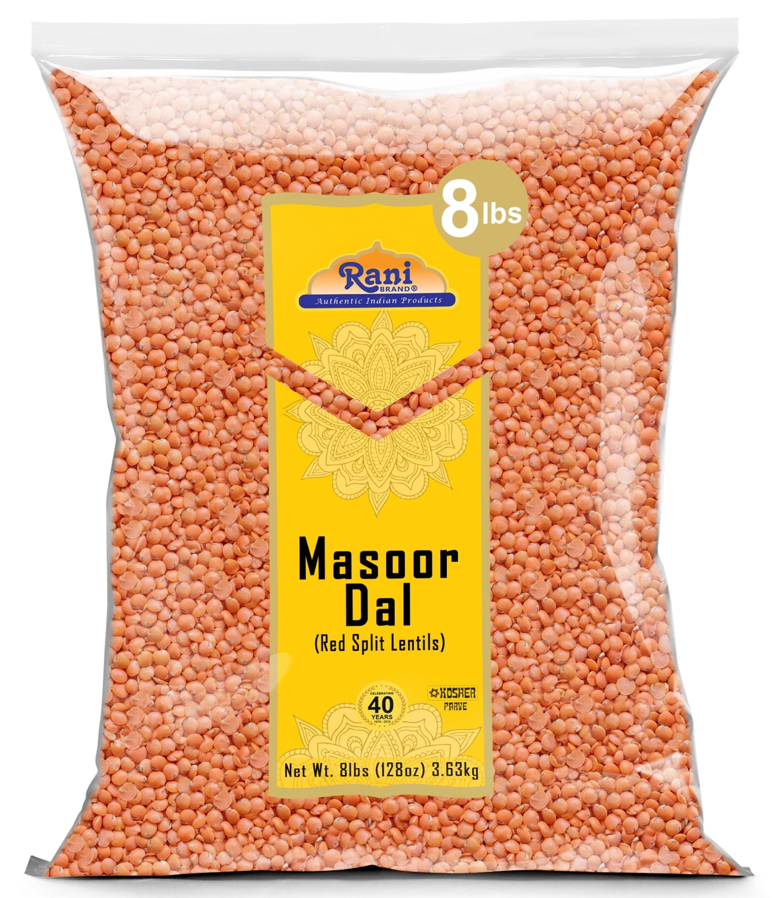 Rani Masoor Dal (Indian Red Lentils) Split Gram, 128oz (8lbs) 3.63kg ...