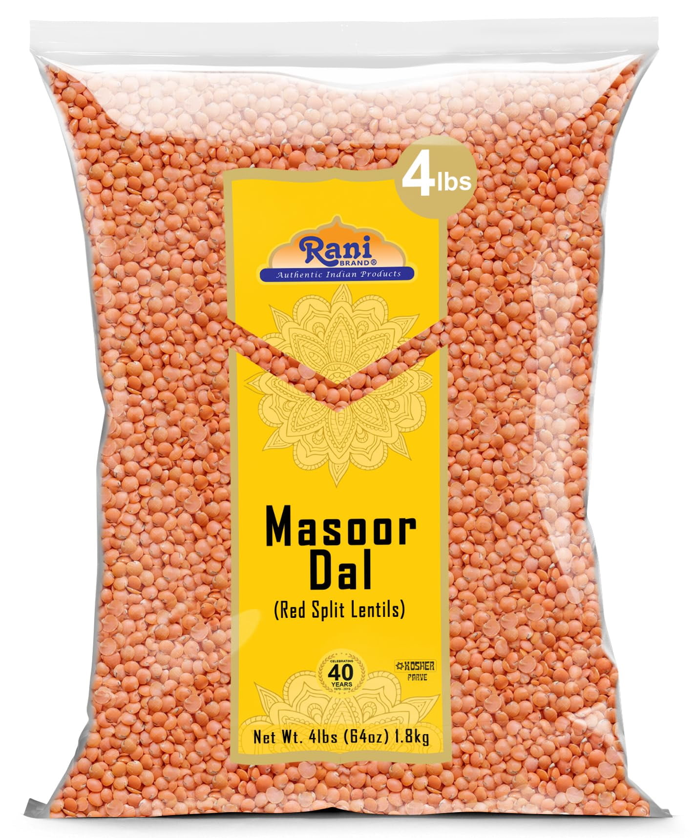 Rani Masoor Dal, Red Lentils Split Gram, 64oz, All Natural, Gluten ...