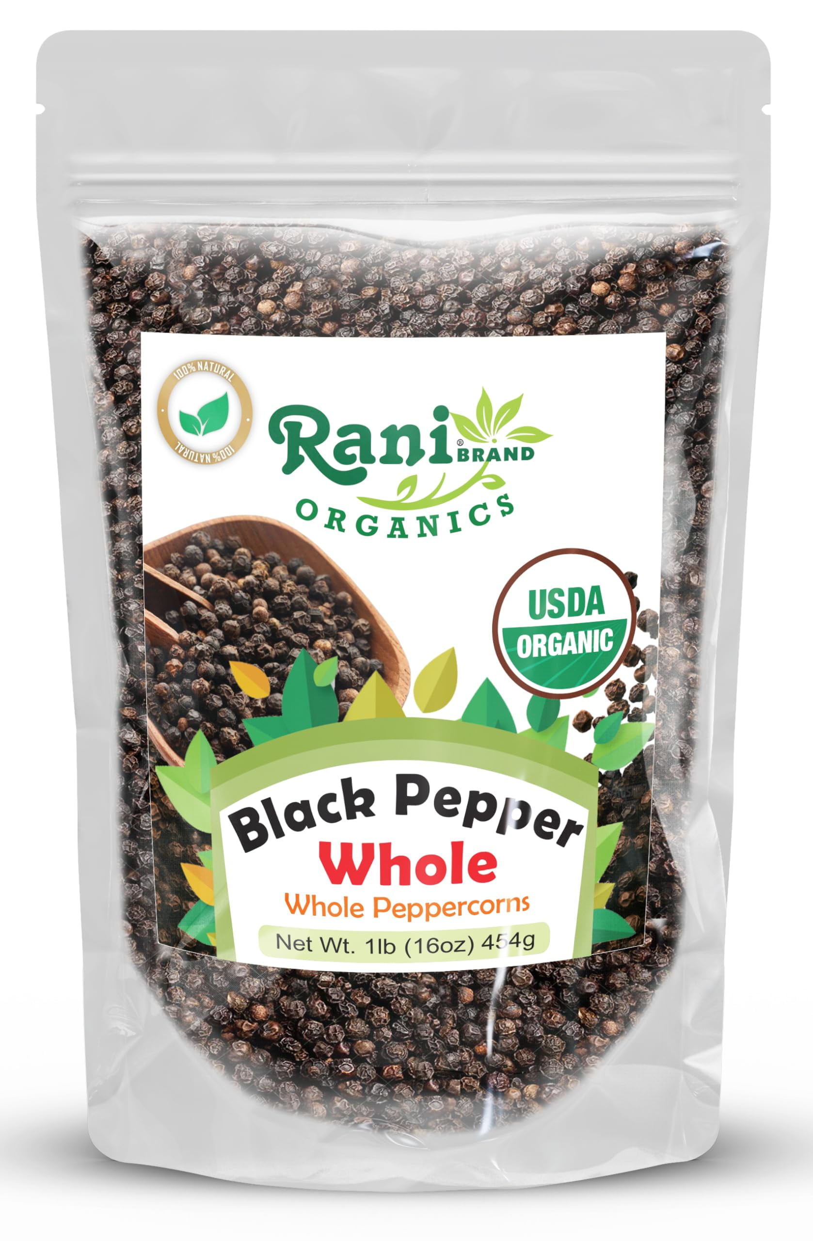 Rani Organic Black Pepper Whole (Peppercorns) Indian MG-1 Grade 16oz ...