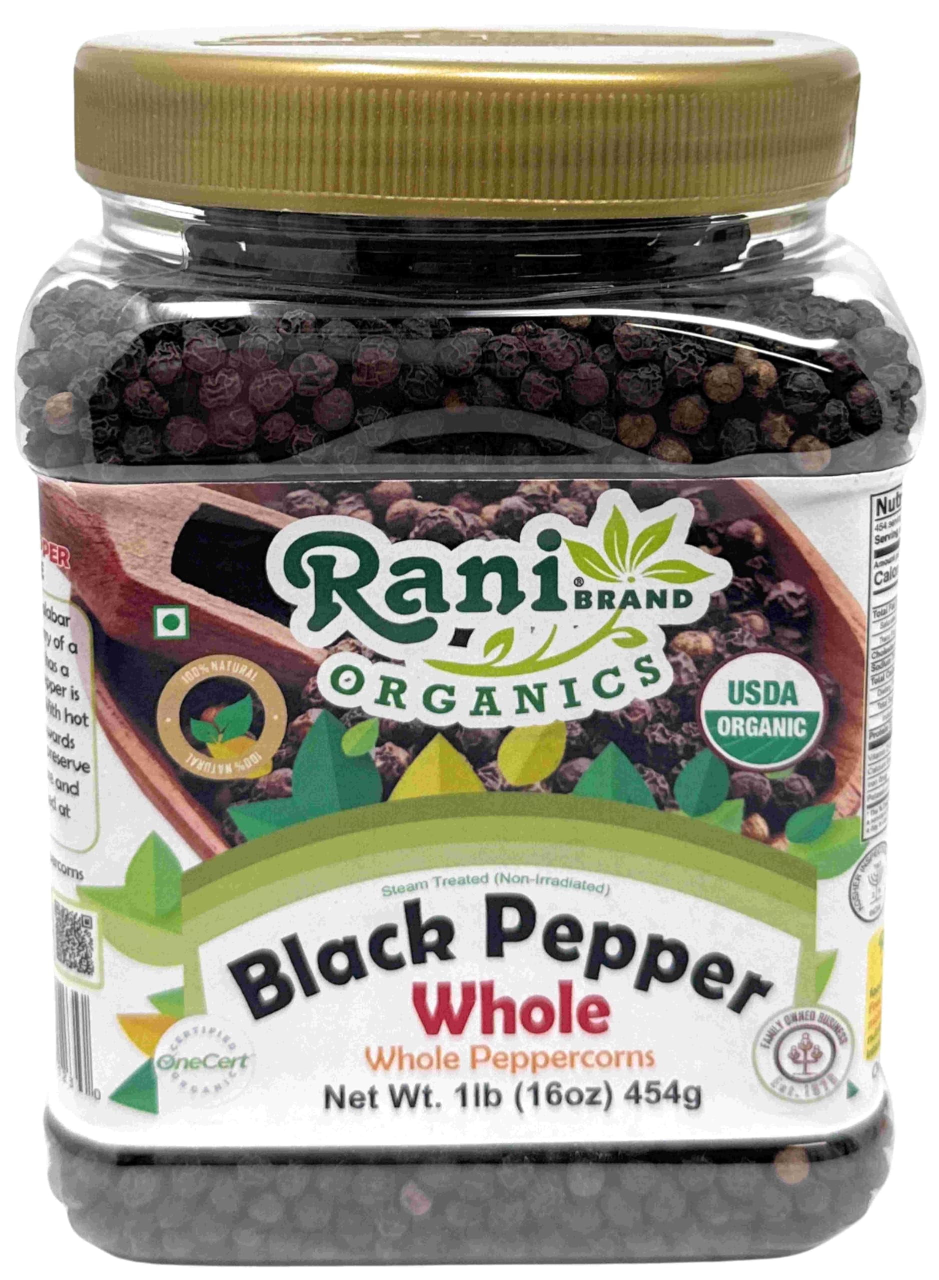 Rani Organic Black Pepper Whole (Peppercorns), Premium MG-1 Grade 16oz ...