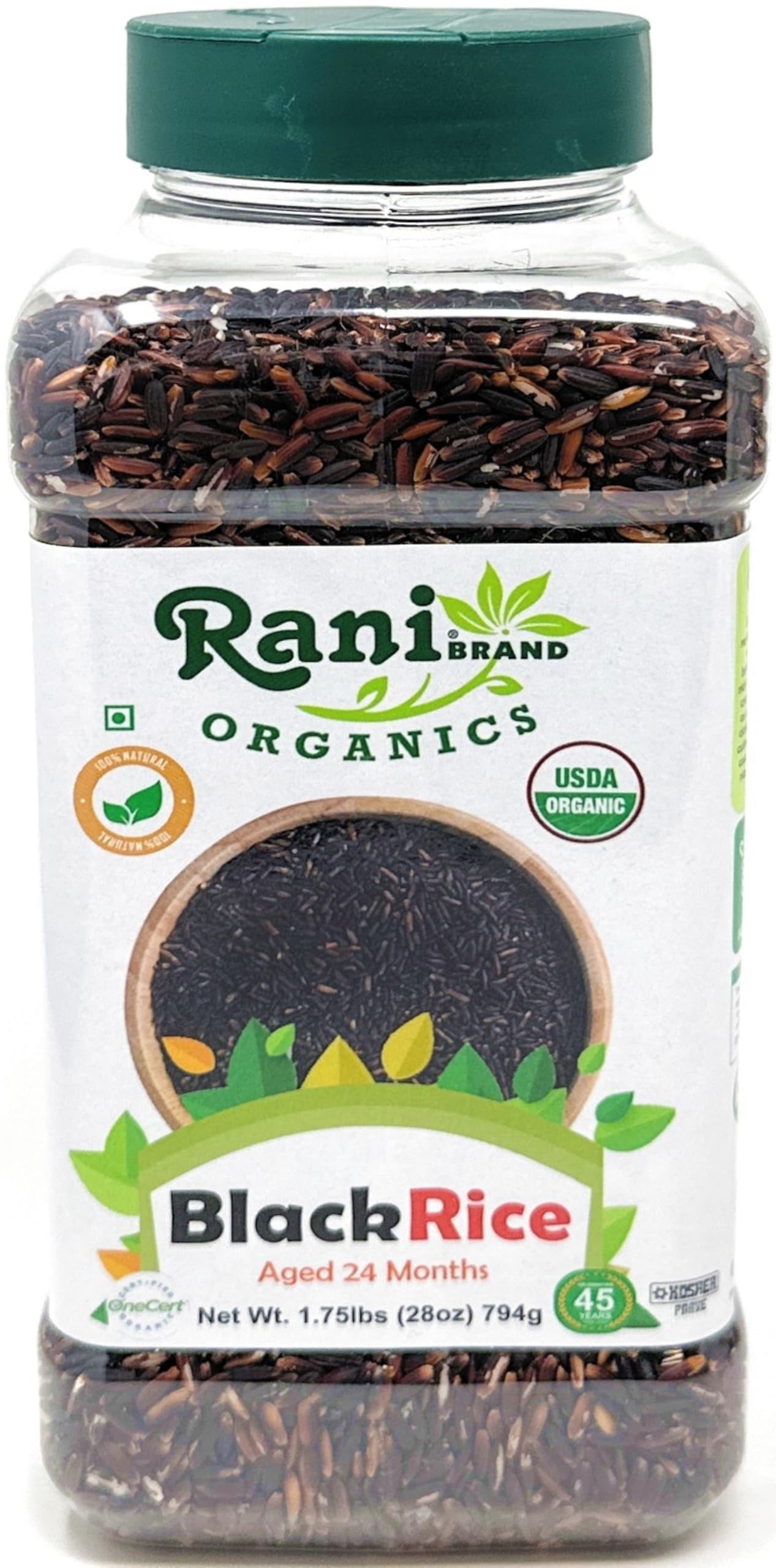 Rani Organic Black Rice Extra Long Aged 28oz (1.75lbs) 800g PET Jar ...