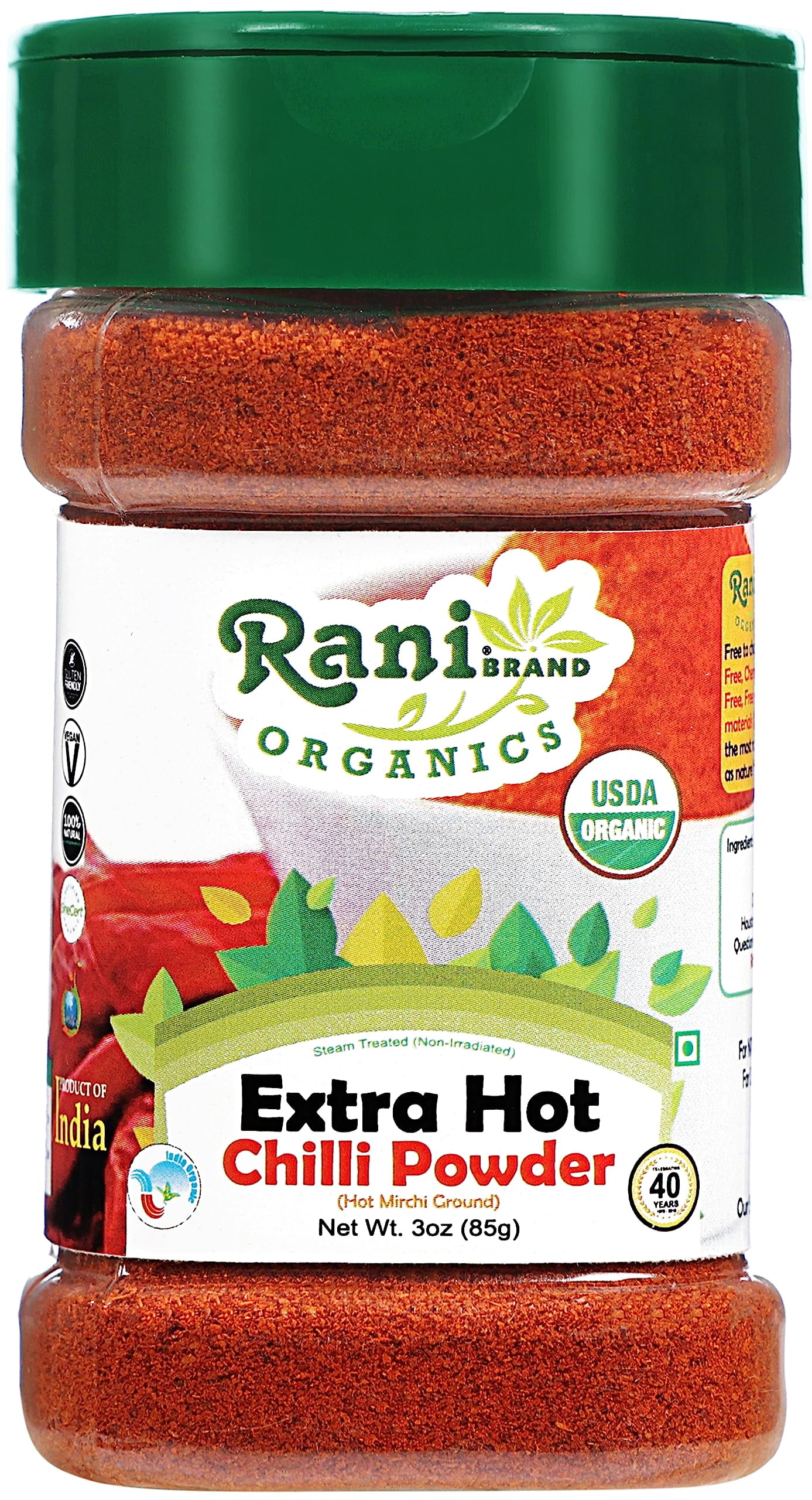 Rani Organic Extra Hot Chilli Powder (Hot Mirchi Ground) 3oz (85g) PET ...