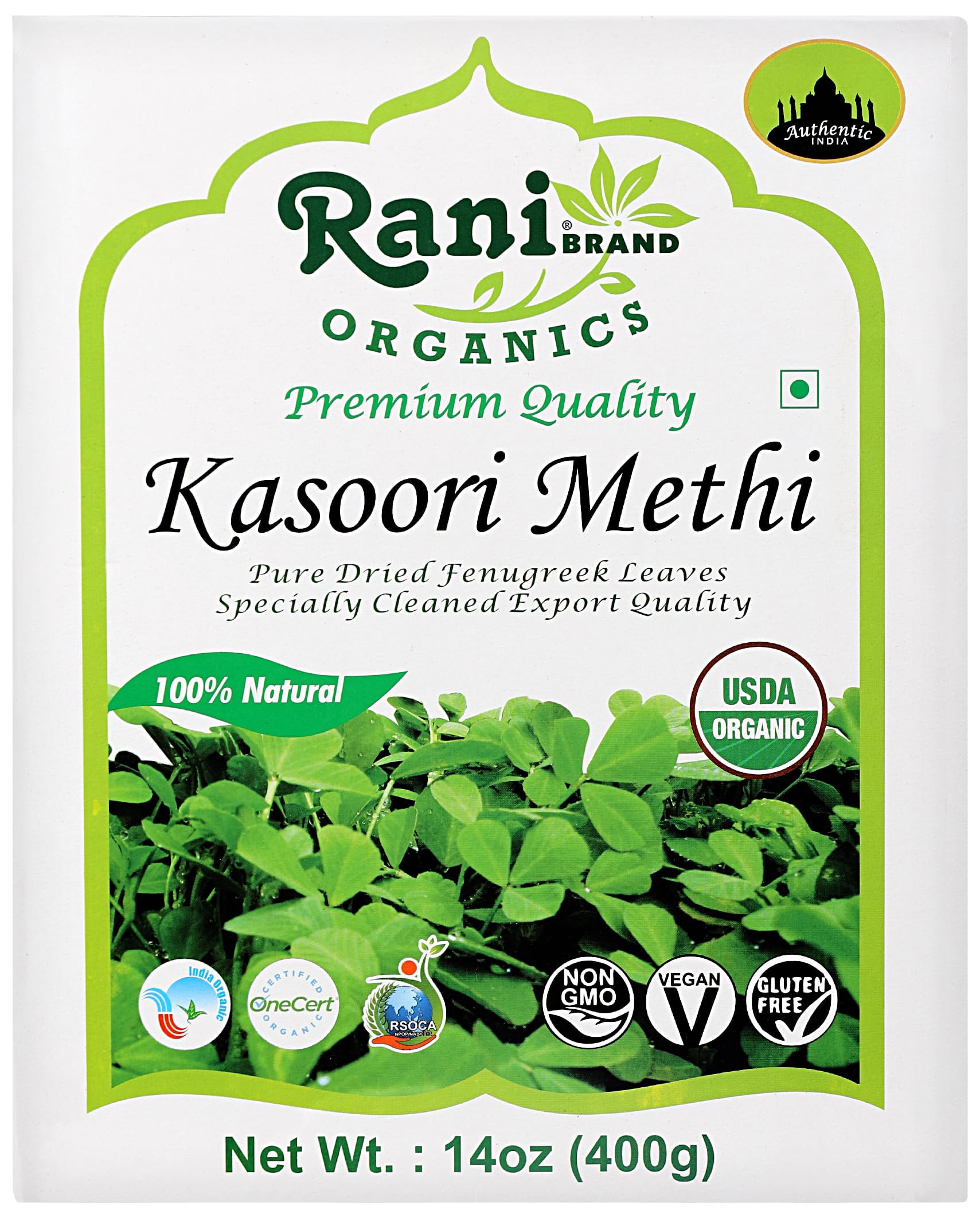 Rani Organic Fenugreek Leaves Dried (Kasoori Methi) 14oz (400g) ~ All ...