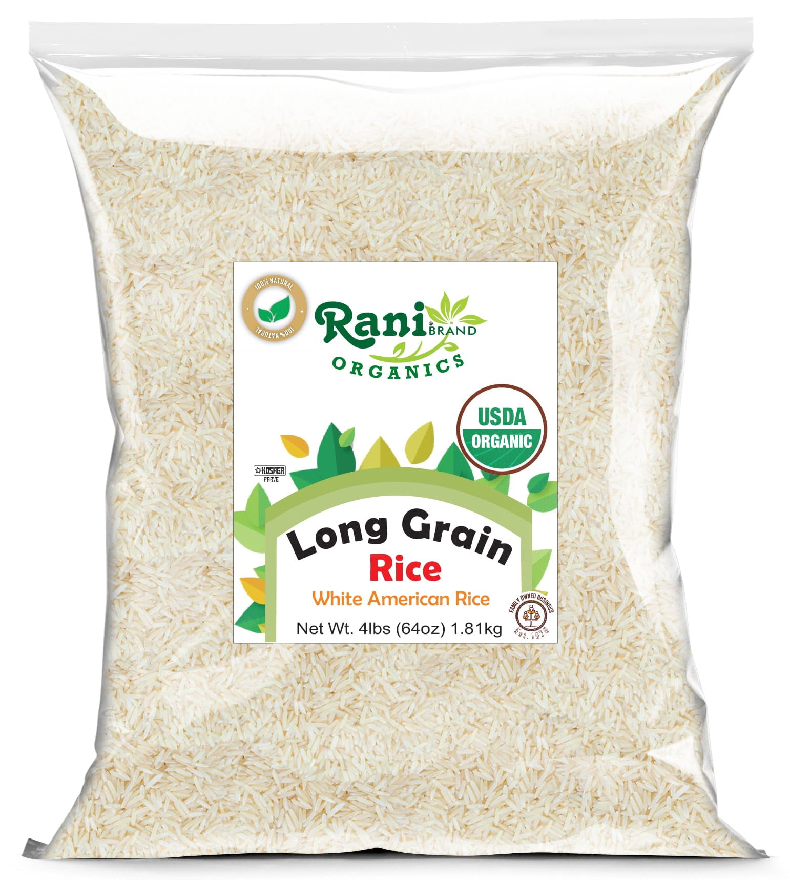 Rani Organic Long Grain White Rice 64oz (4lbs) 1.81kg Bulk ~ All ...