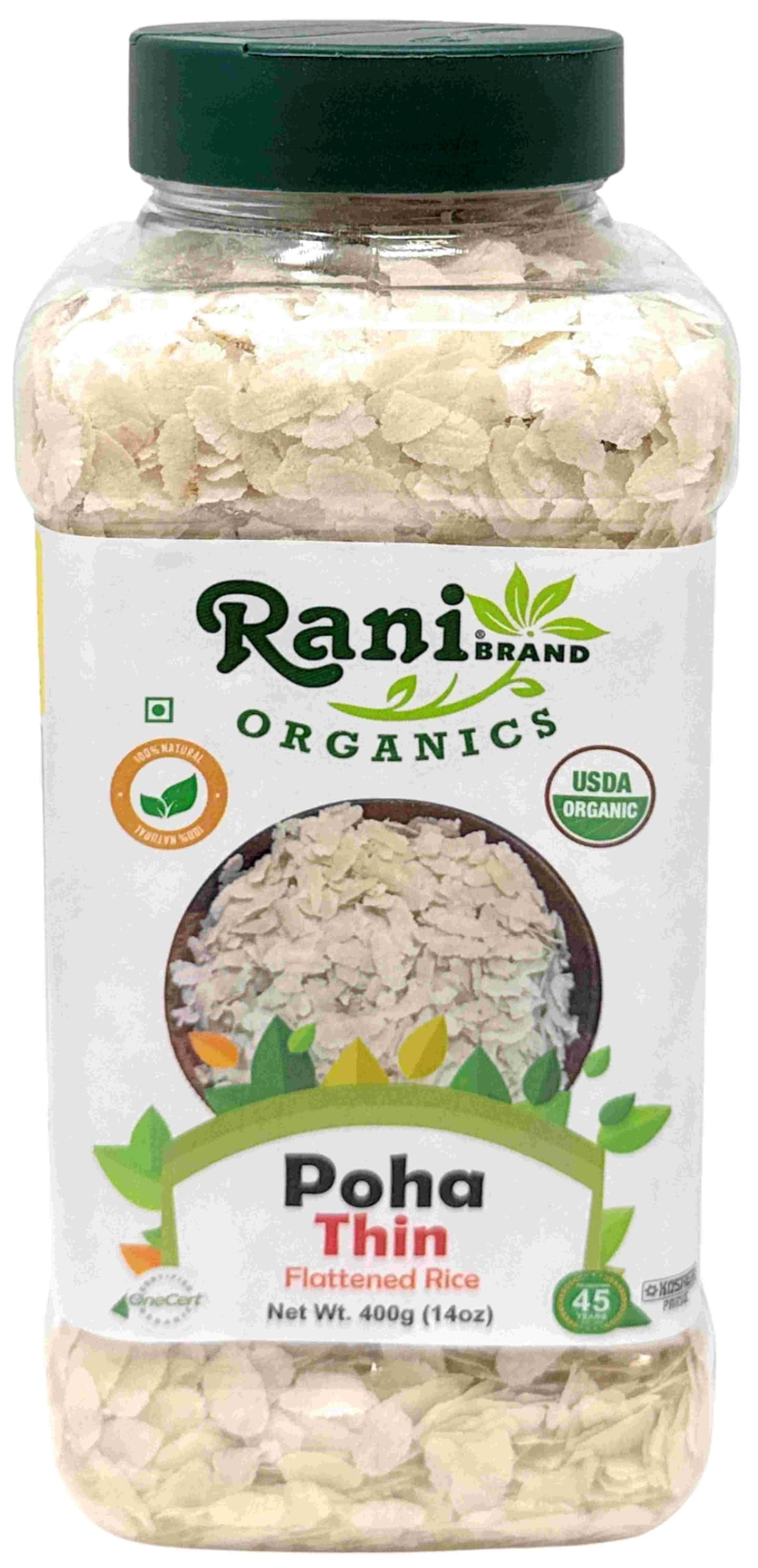 Rani Organic Poha (Powa) Thin Cut (Flattened Rice) 14oz (400g) PET Jar ...