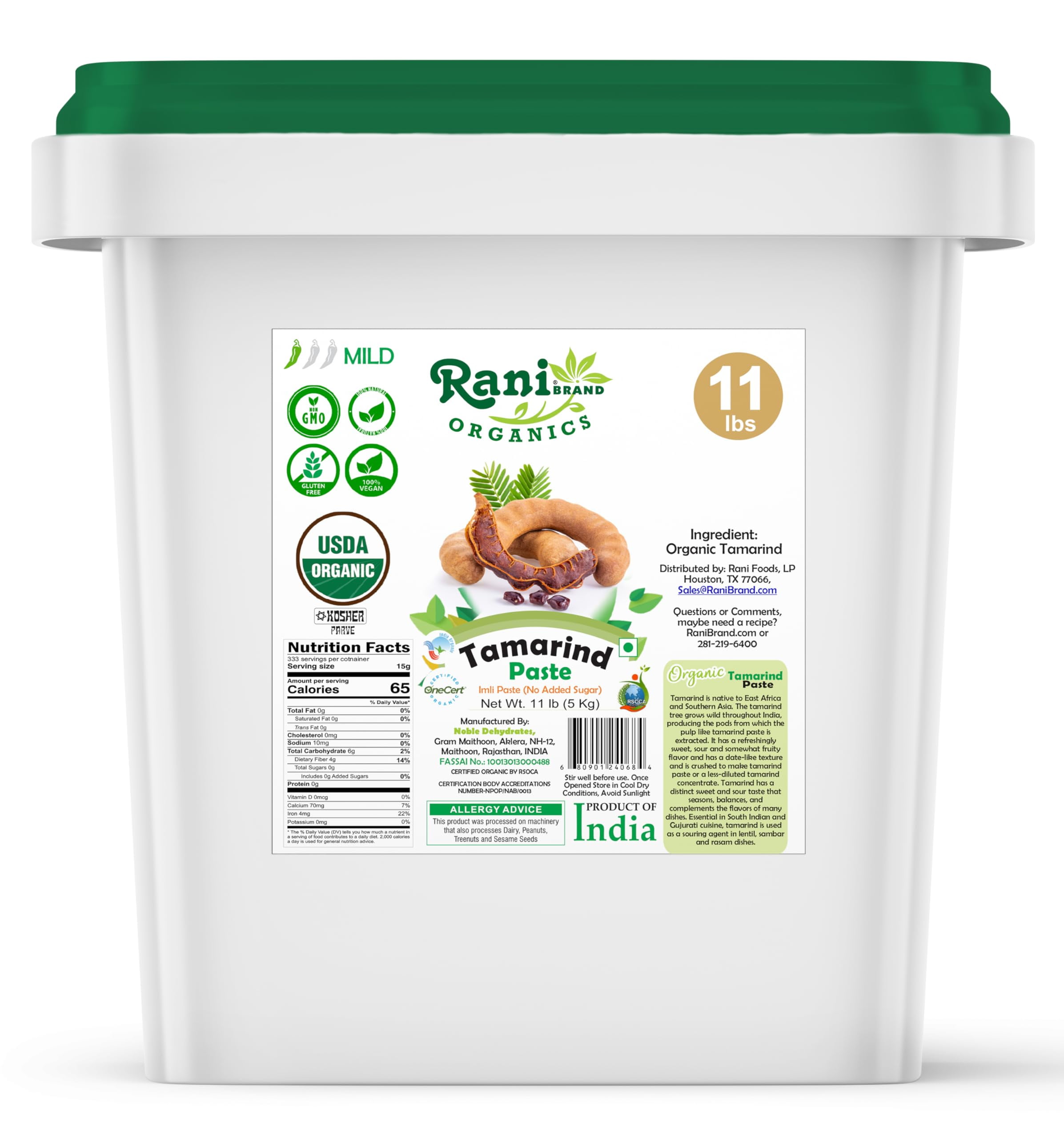 Rani Organic Tamarind Paste (Imli Paste) 176oz (11lbs) 5kg Bulk, No ...