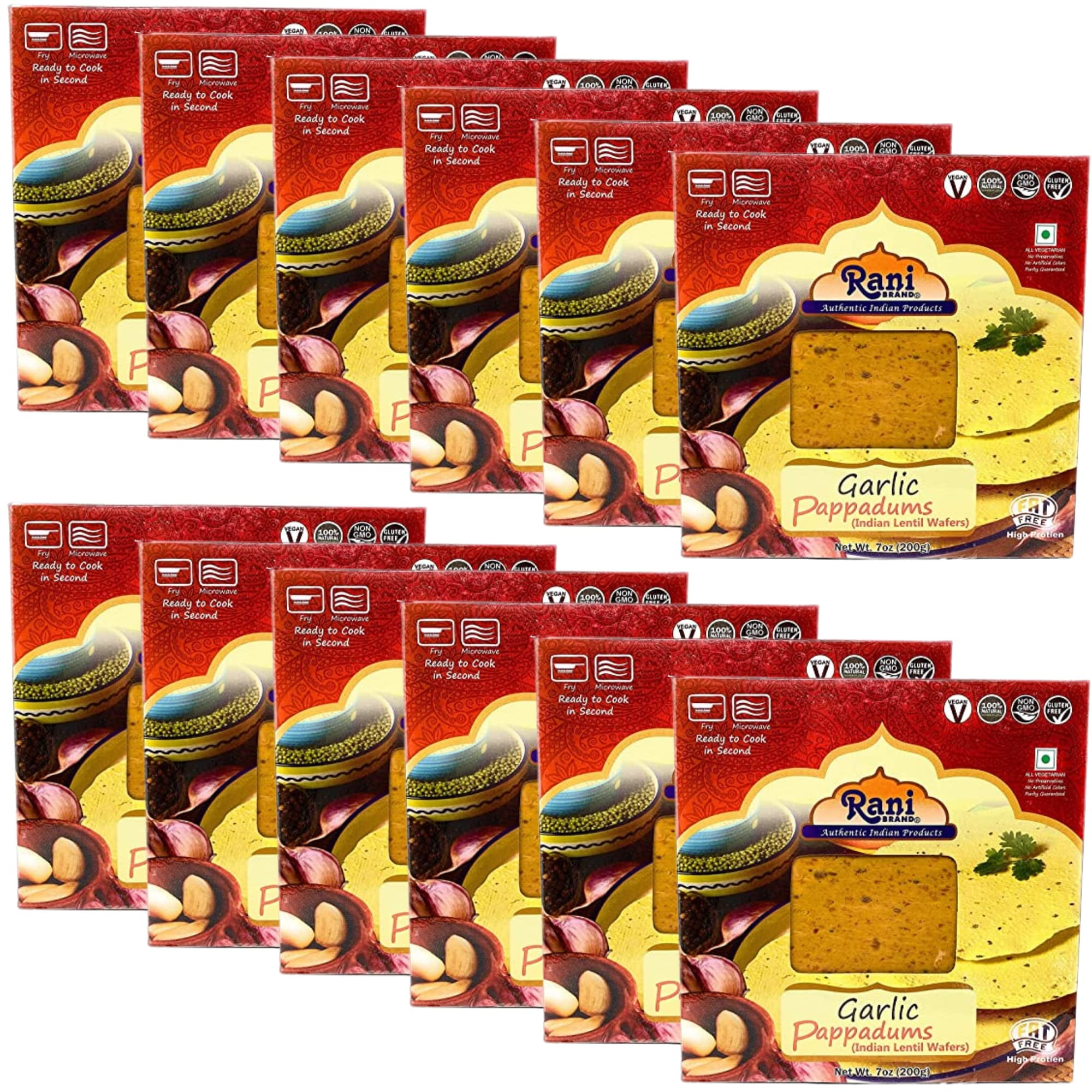 Rani Pappadums (Indian Lentil Wafer Snack) Garlic Papad 7oz (200g ...