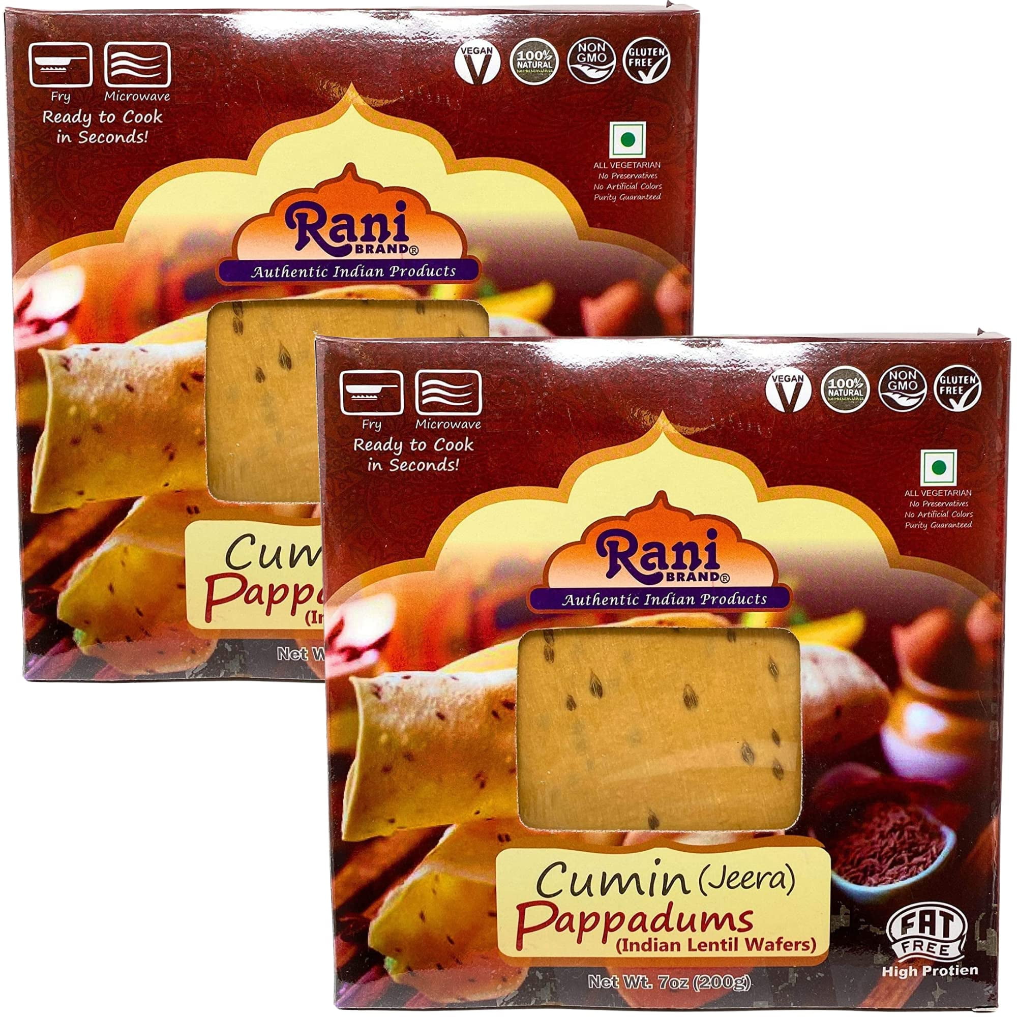 Rani Pappadums (Indian Lentil Wafer Snack) Jeera (Cumin) Papad 7oz ...