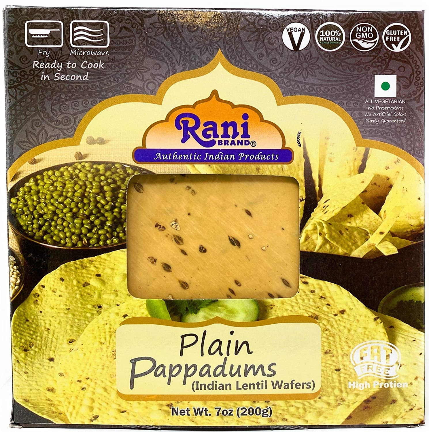 Rani Pappadums (Indian Lentil Wafer Snack) Plain Papad 7oz (200g ...