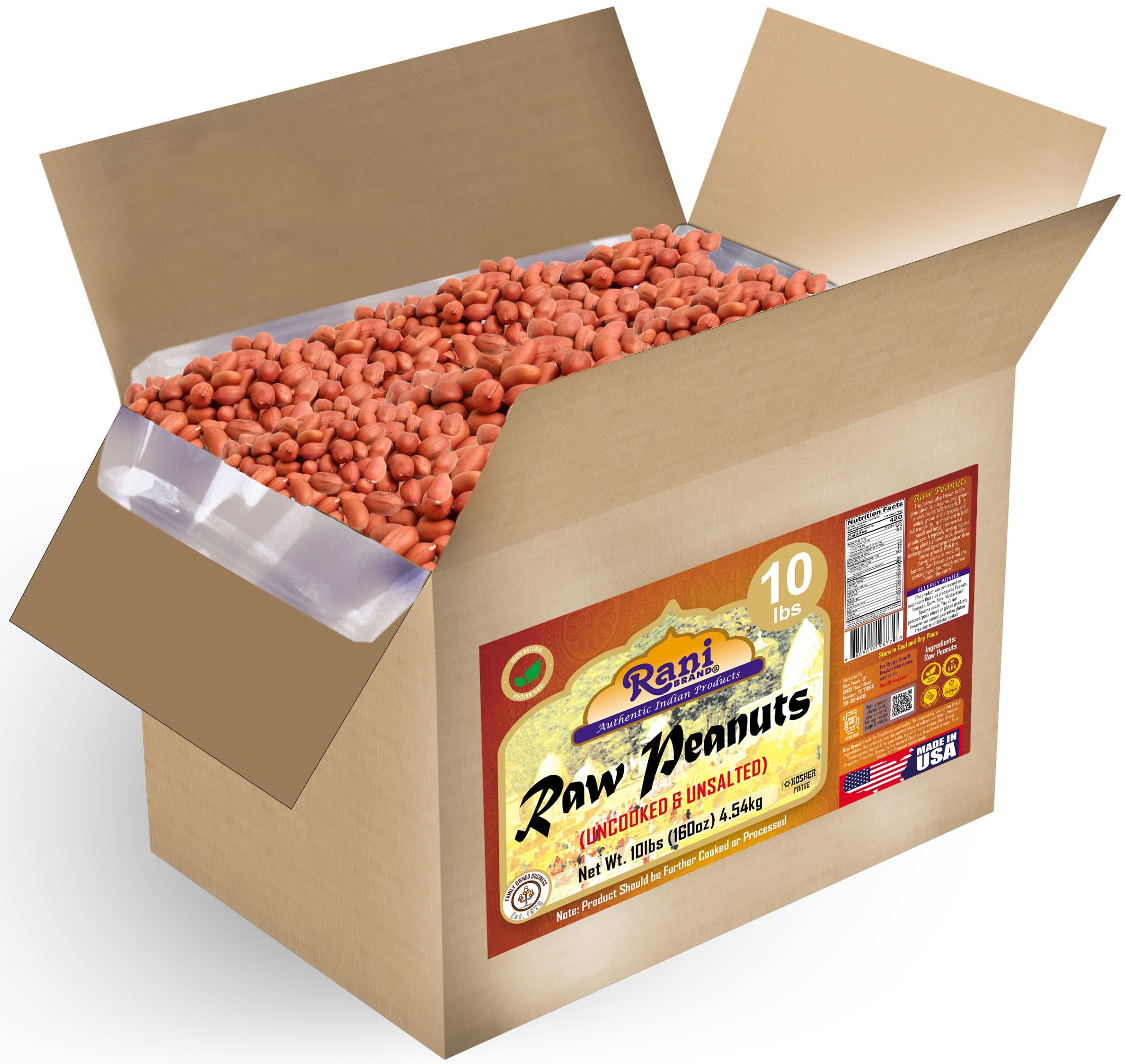 Rani, Raw Whole Peanuts 10lbs, Uncooked Unsalted Spanish Grade Red-skin ...