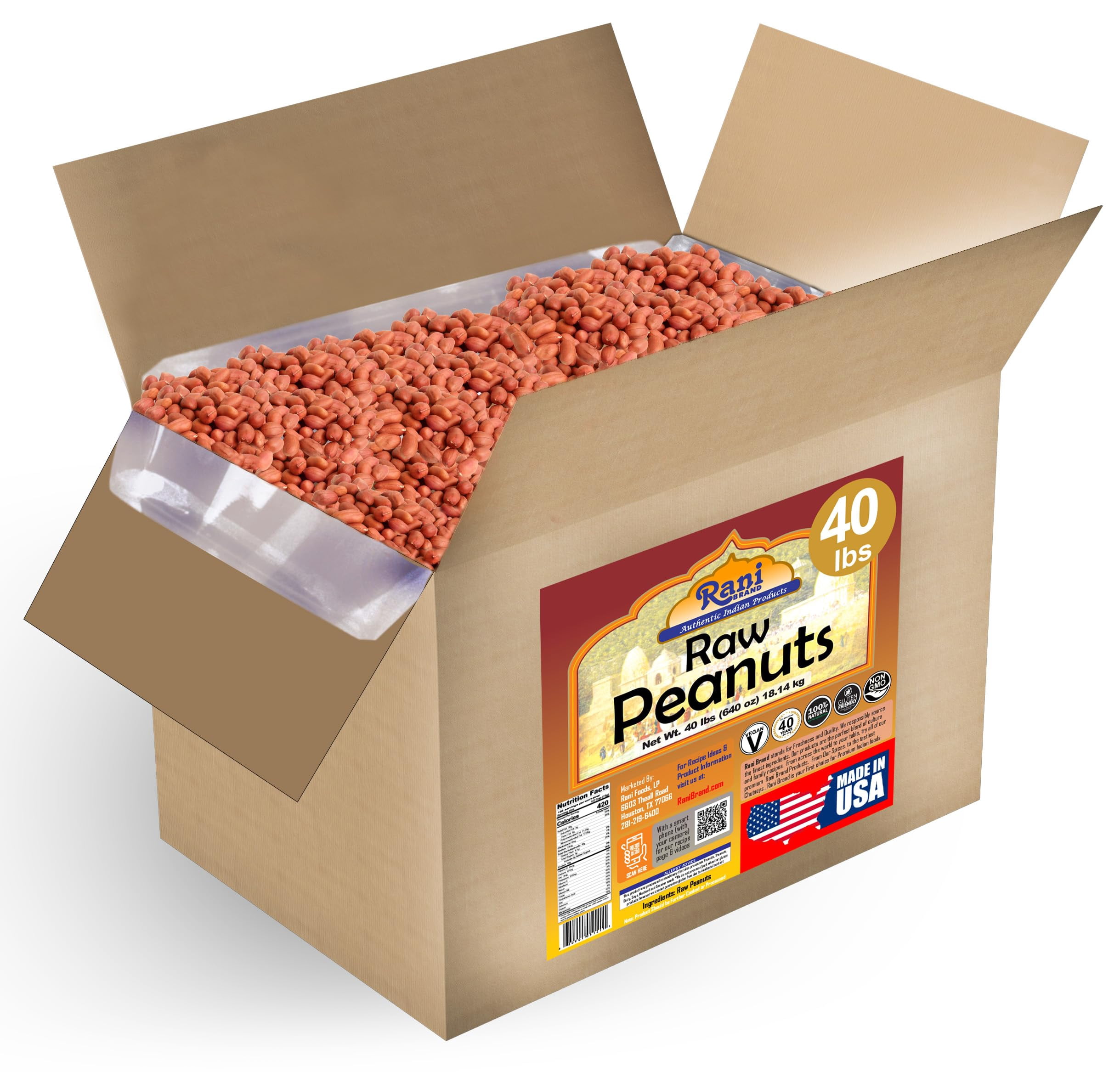 Rani Peanuts, Raw Whole With Skin (uncooked, unsalted) 40lbs (640oz) 18 ...
