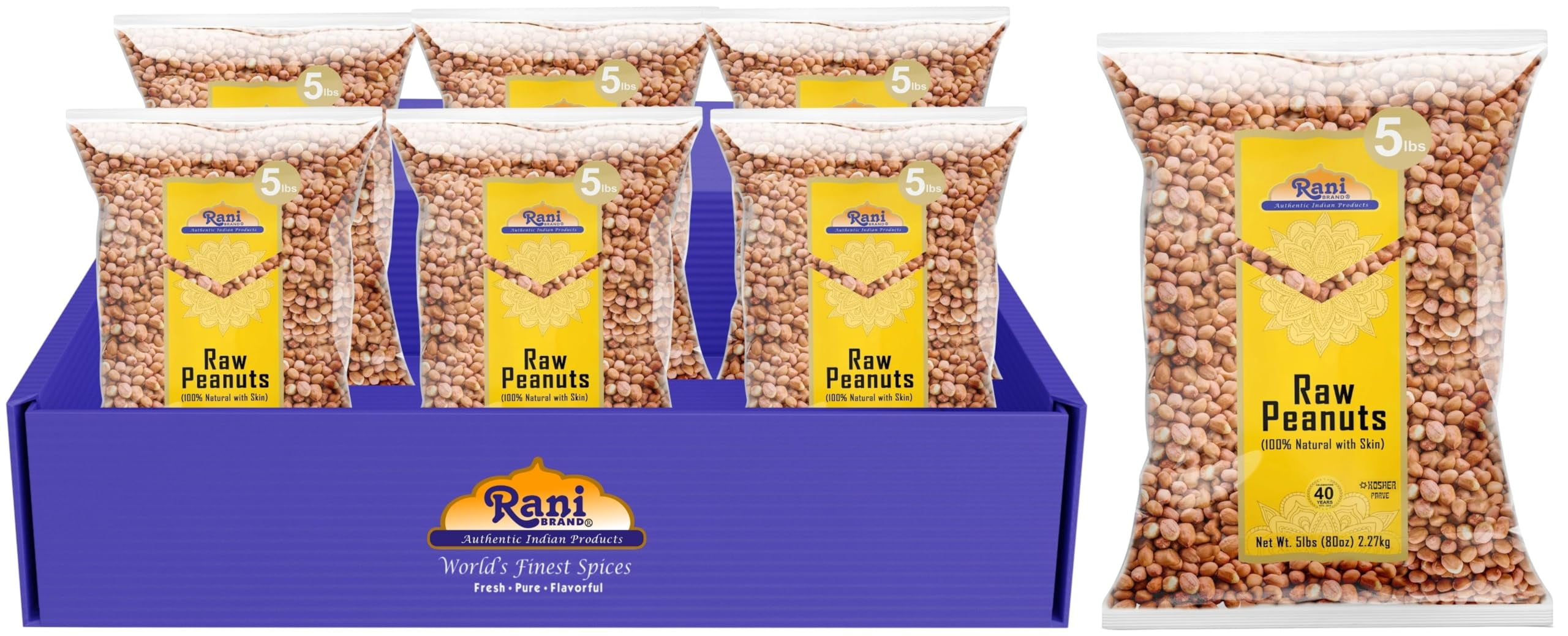 Rani Peanuts, Raw Whole With Skin (uncooked, unsalted) 80oz (5lbs) 2 ...