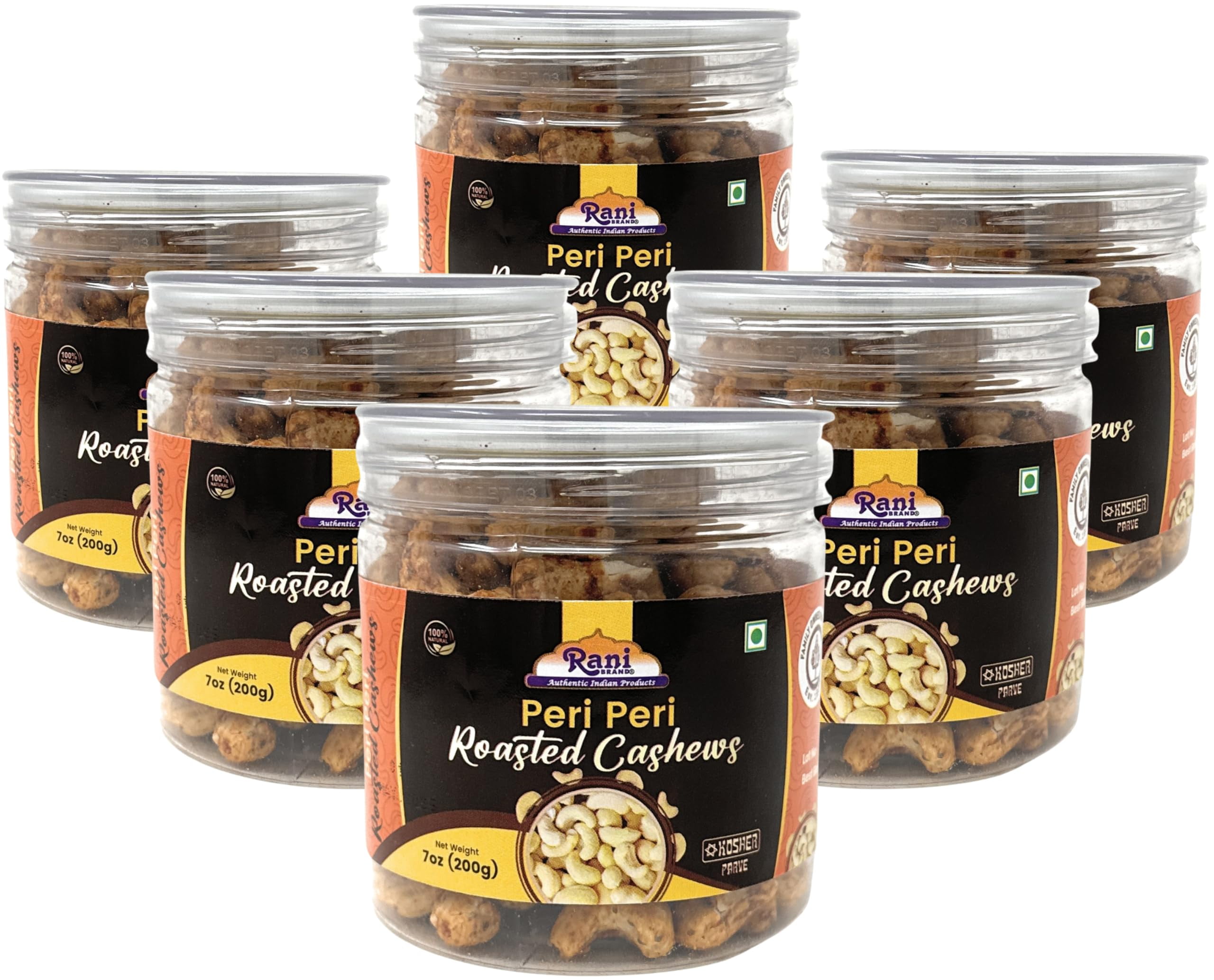 Rani Peri Peri Roasted Cashews 7oz (200g) PET Jar, Pack of 6, Non-Fried ...