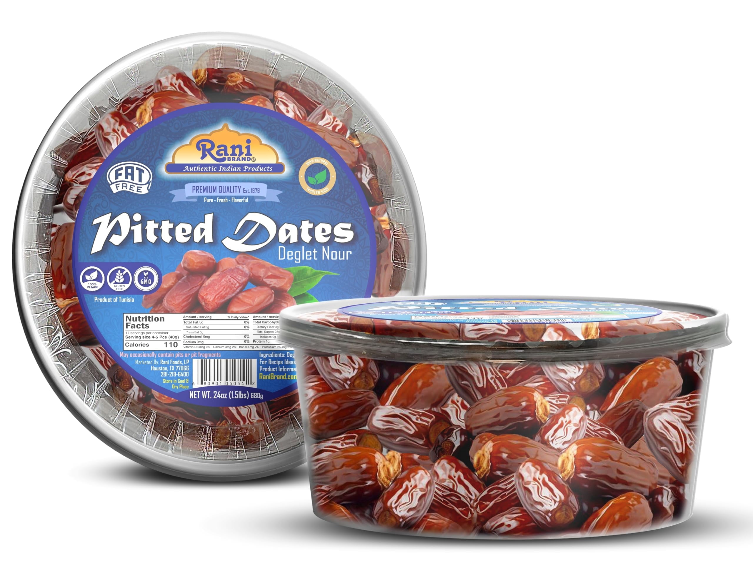 RANI BRAND, Pitted Dates Deglet Nour, Raw Dried Fruit, 24oz Pack of 2 ...