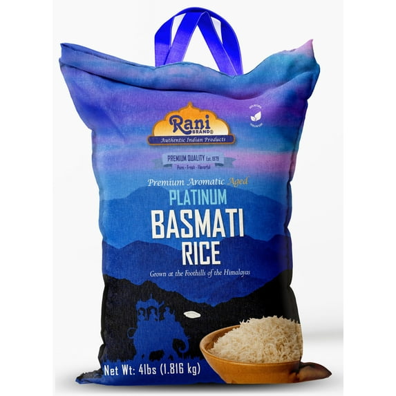 Rani Platinum White Basmati Rice Extra Long Aged 4-Pound Bag, 4lbs (1 ...