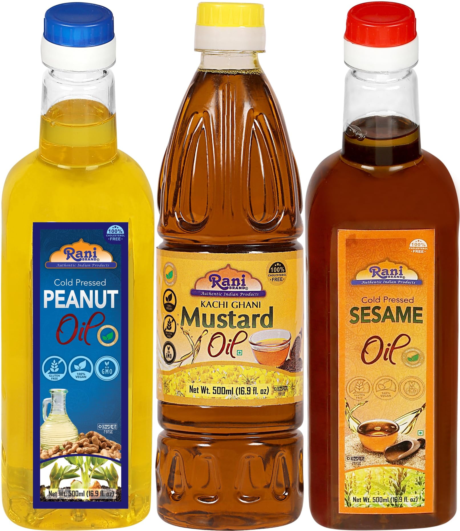 Rani Premium Oils Combo Set of 3 - Peanut Oil, Mustard Oil, Sesame Oil ...