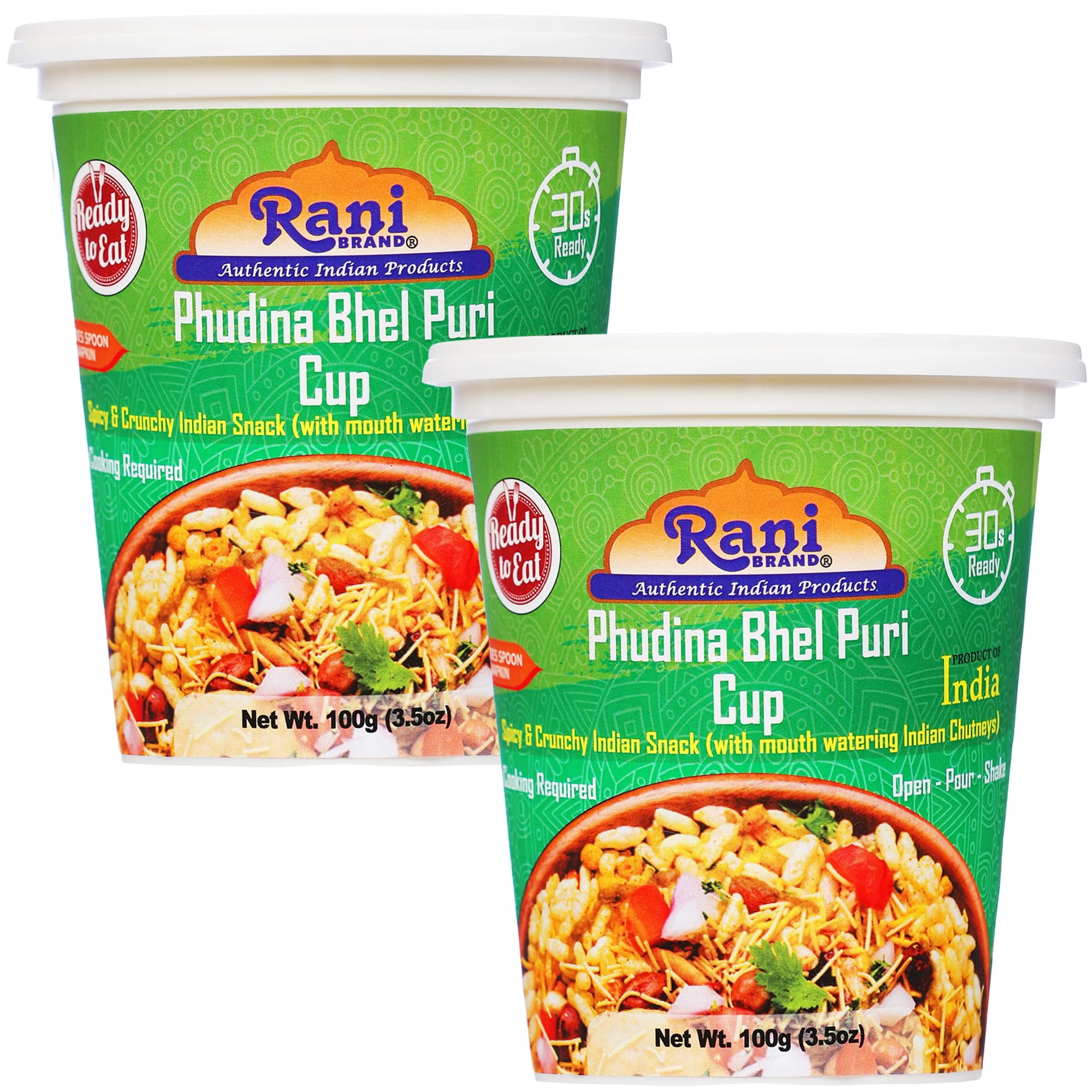 Rani Pudina Bhel Puri Cup (Spicy & Crunchy Indian Snack w/ mouth watering Indian Chutneys) 3.5oz ...