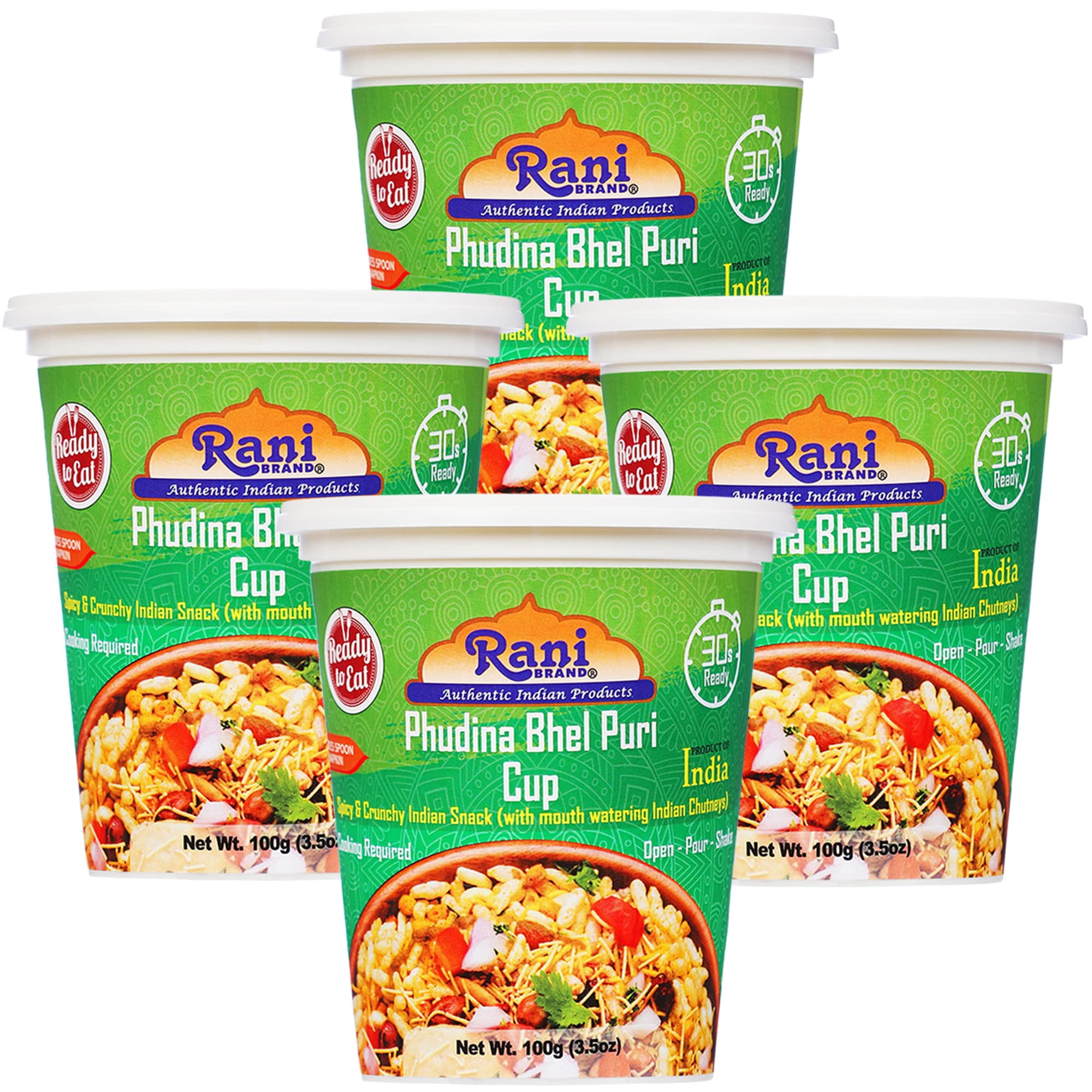 Rani Pudina Bhel Puri Cup (Spicy & Crunchy Indian Snack w/ mouth watering Indian Chutneys) 3.5oz ...