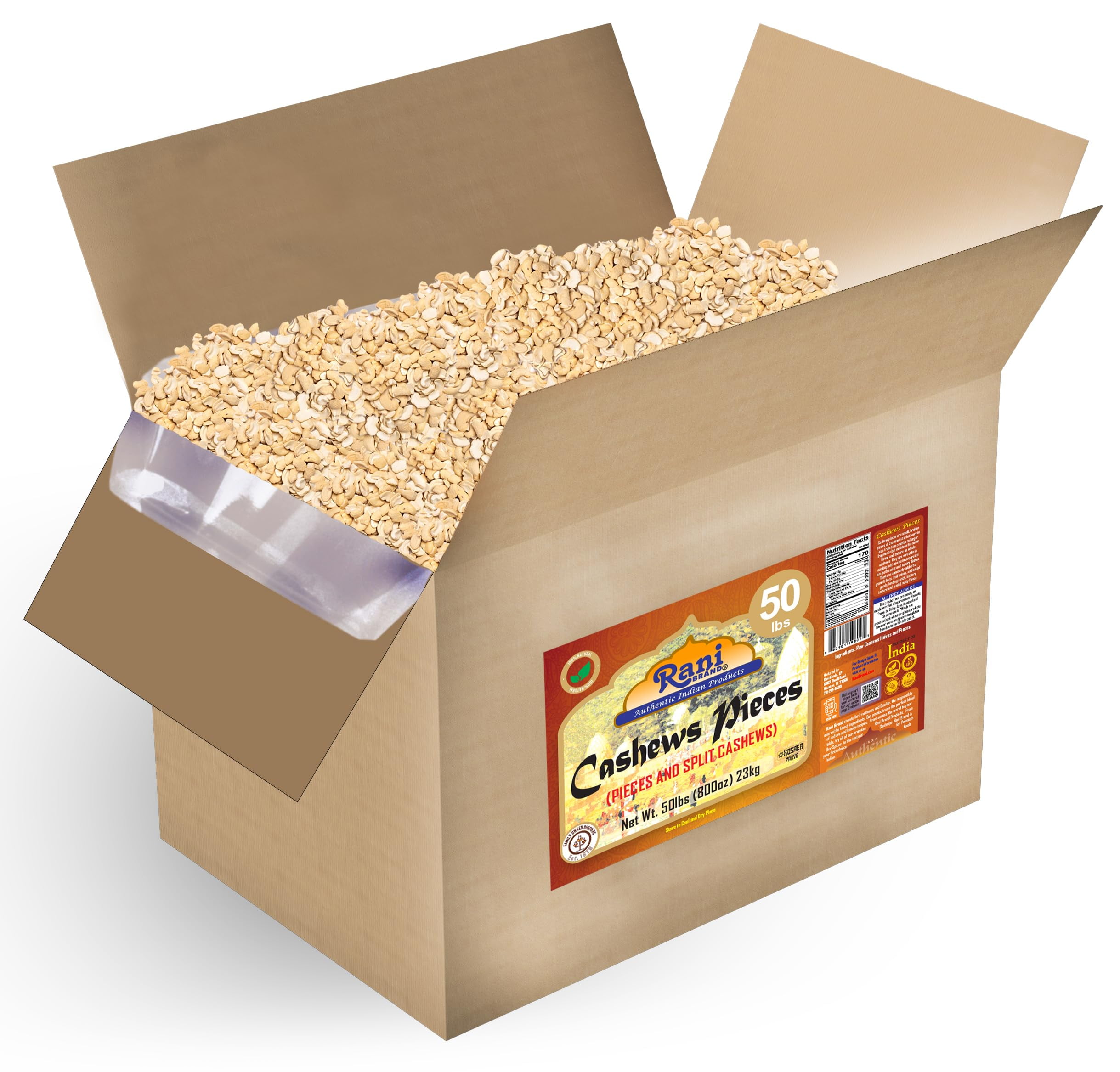 Rani Raw Cashews Halves and Pieces (uncooked, unsalted) 800oz (50lbs ...