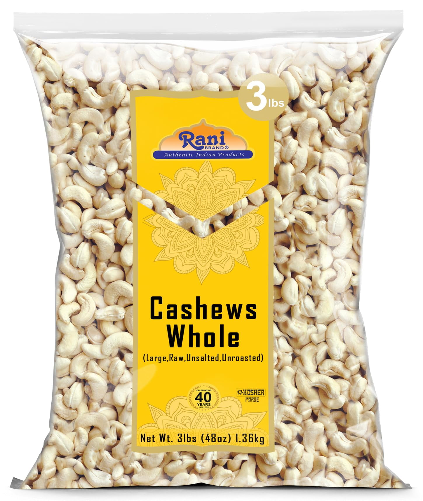 Rani Raw Whole Cashews 48oz 3lbs 1.36kg Uncooked Unsalted Vegan Kosher ...