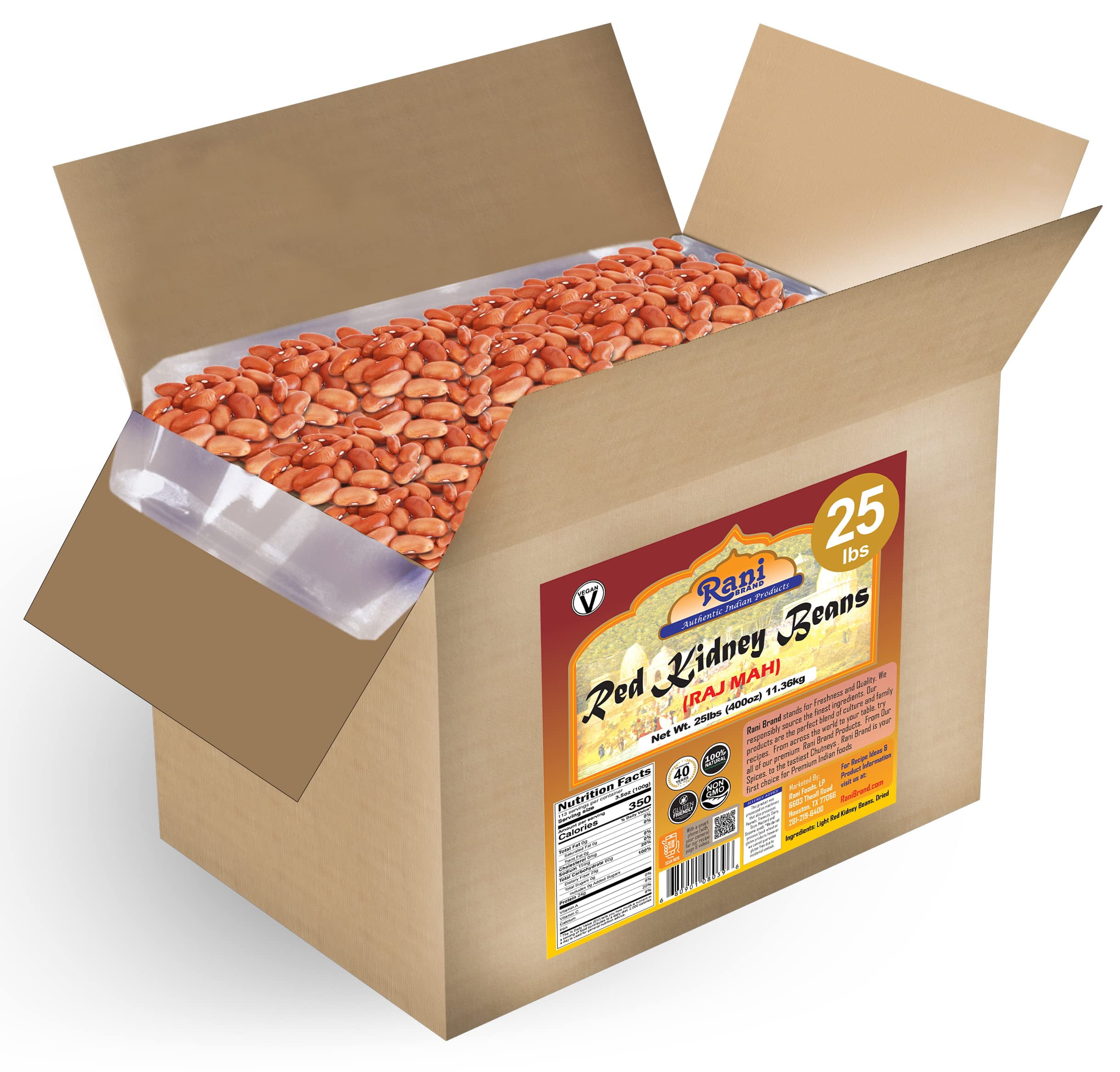 Rani Red Kidney Beans, Light 400oz Bulk Box | All Natural, Vegan ...
