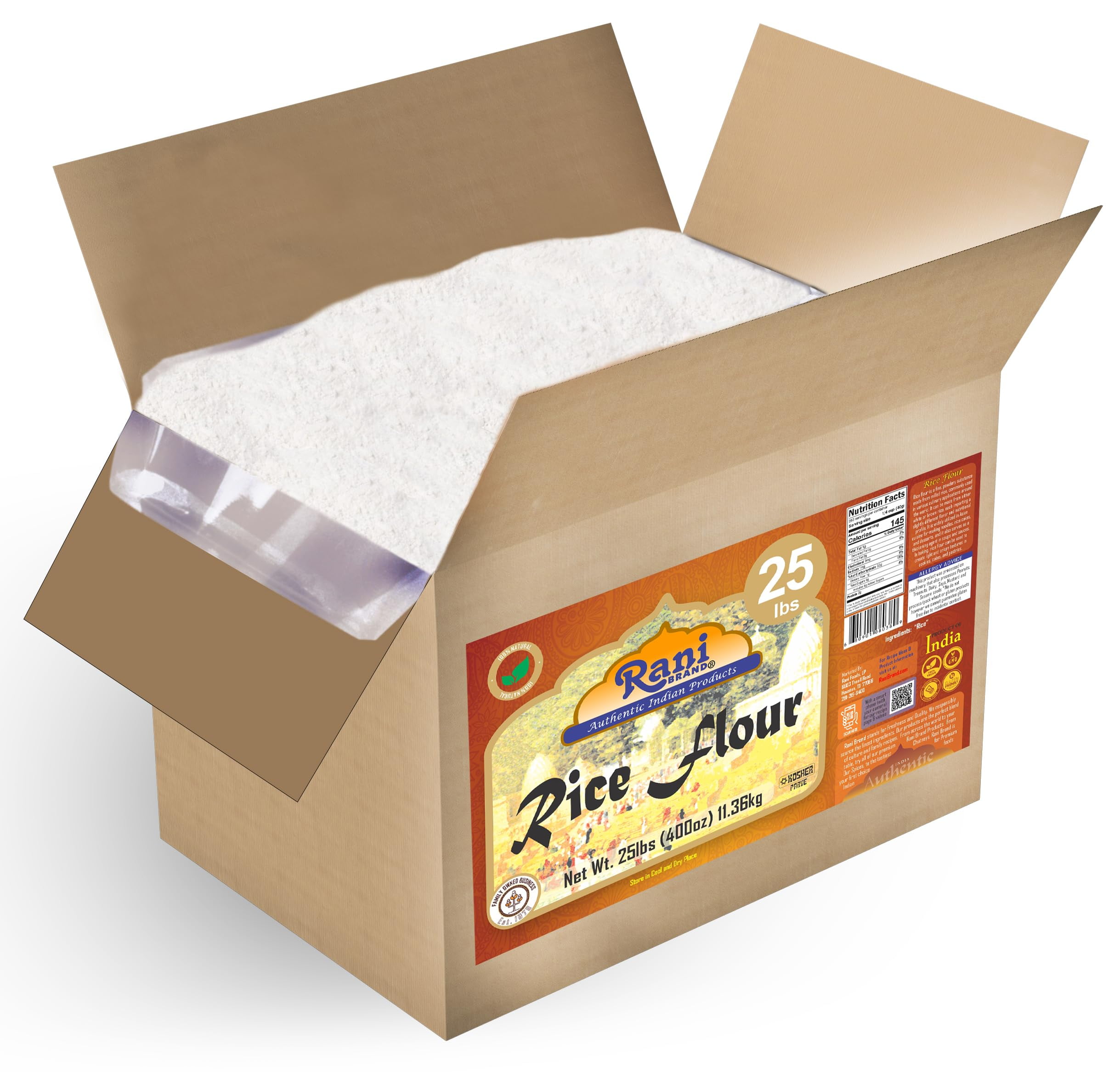Rani Rice (White) Flour 400oz (25lbs) 11.36kg Bulk Box ~ All Natural ...