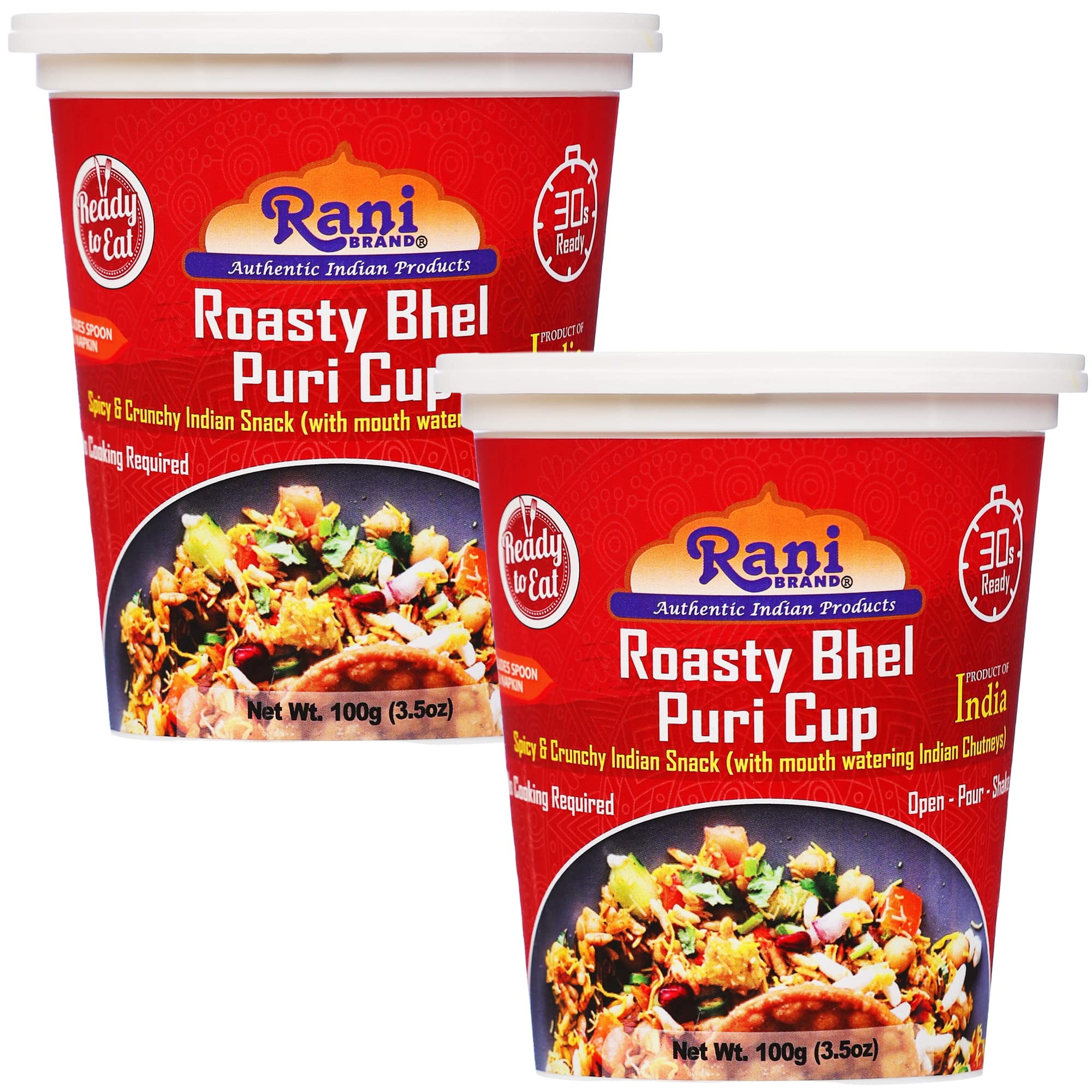 Rani Roasty Bhel Puri Cup (Spicy & Crunchy Indian Snack w/ mouth watering Indian Chutneys) 3.5oz ...
