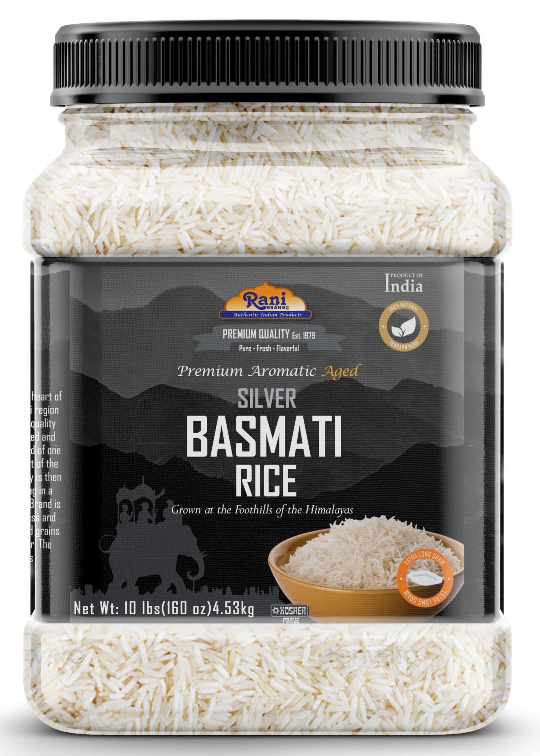 Rani Silver White Basmati Rice Extra Long Aged 160oz (10lbs) 4.53kg PET ...