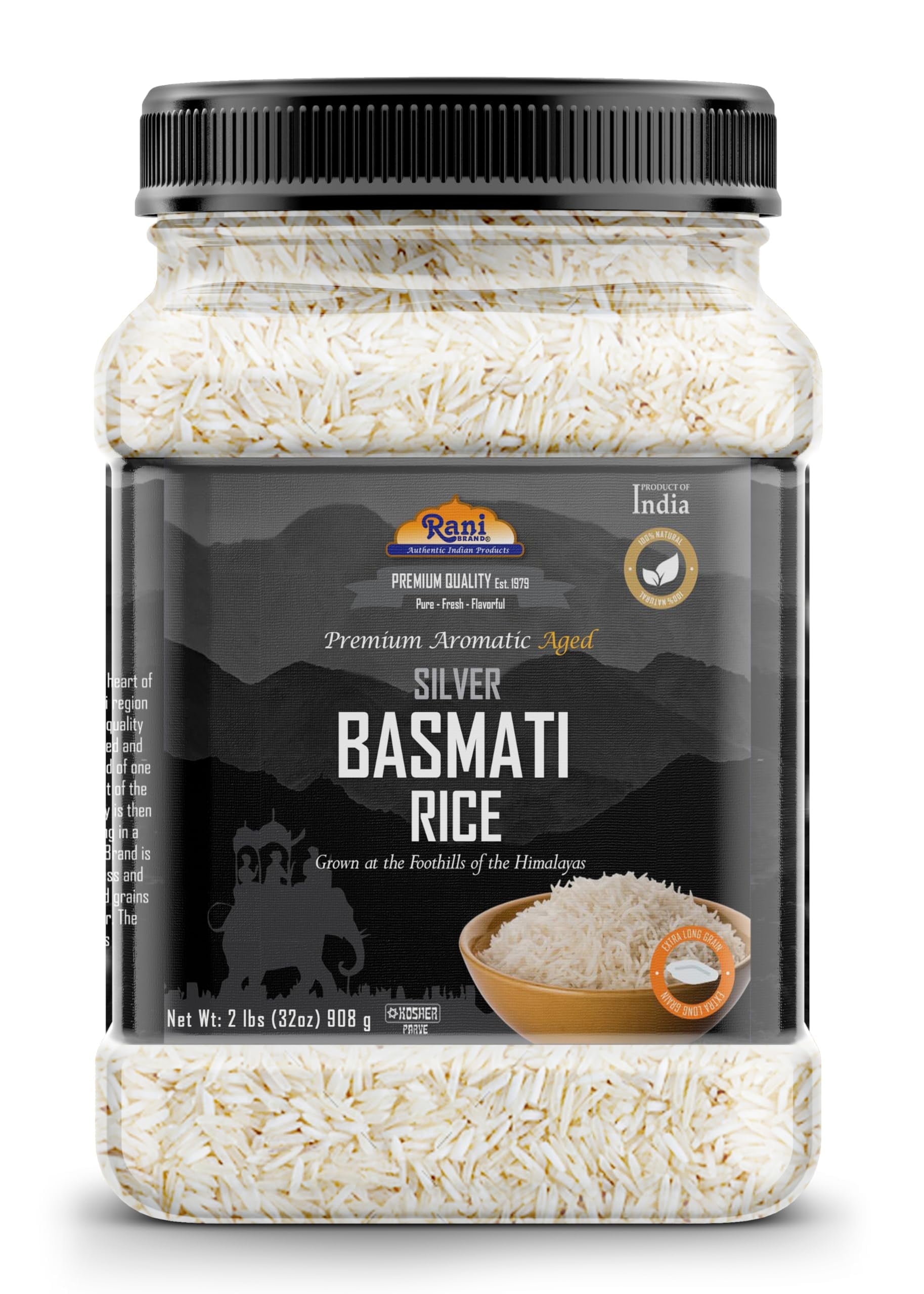 Rani Silver White Basmati Rice Extra Long Aged 32oz (2lbs) 908g PET Jar ...