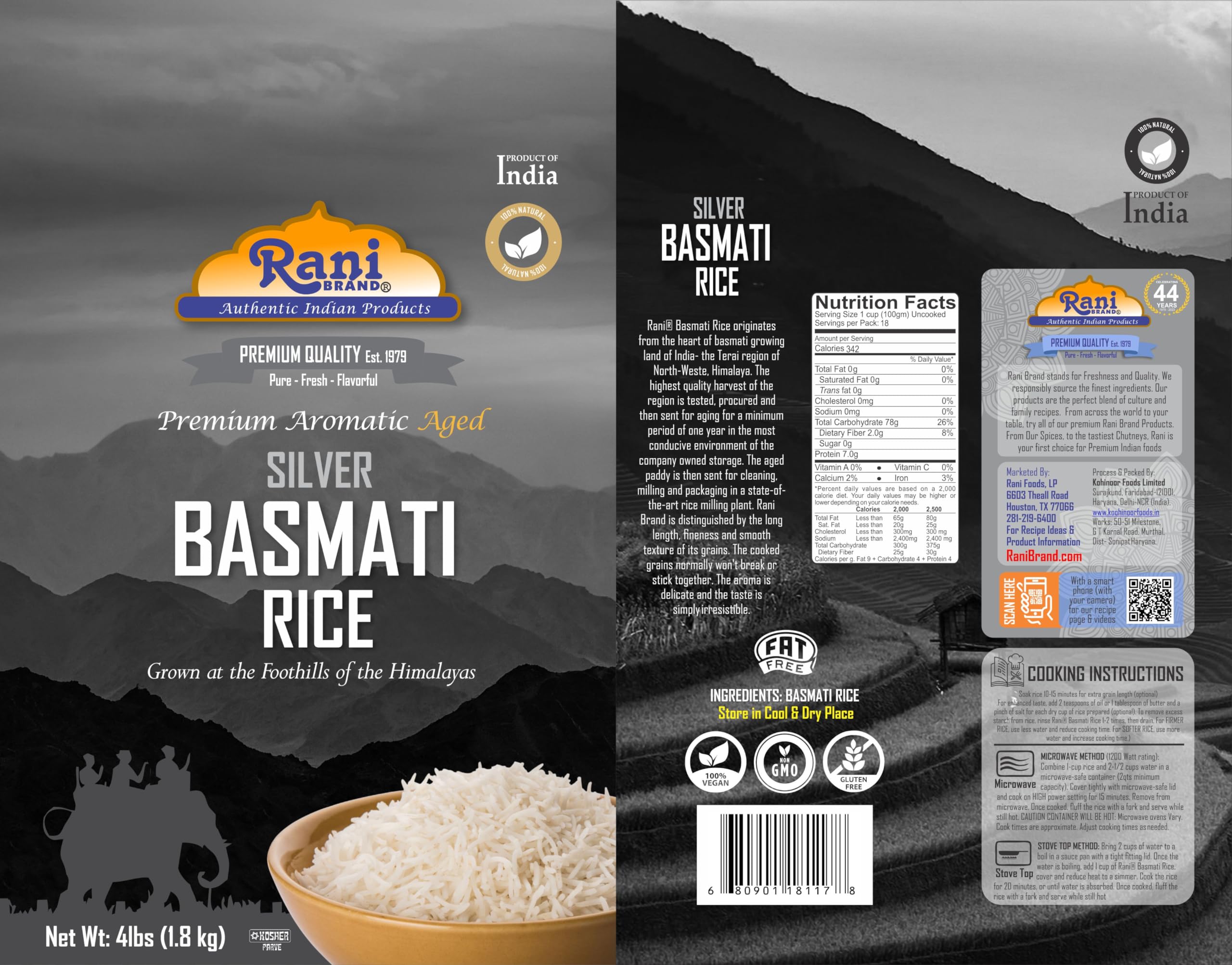 Rani Silver White Basmati Rice Extra Long Aged 4-Pound Bag, 4lbs (64oz ...