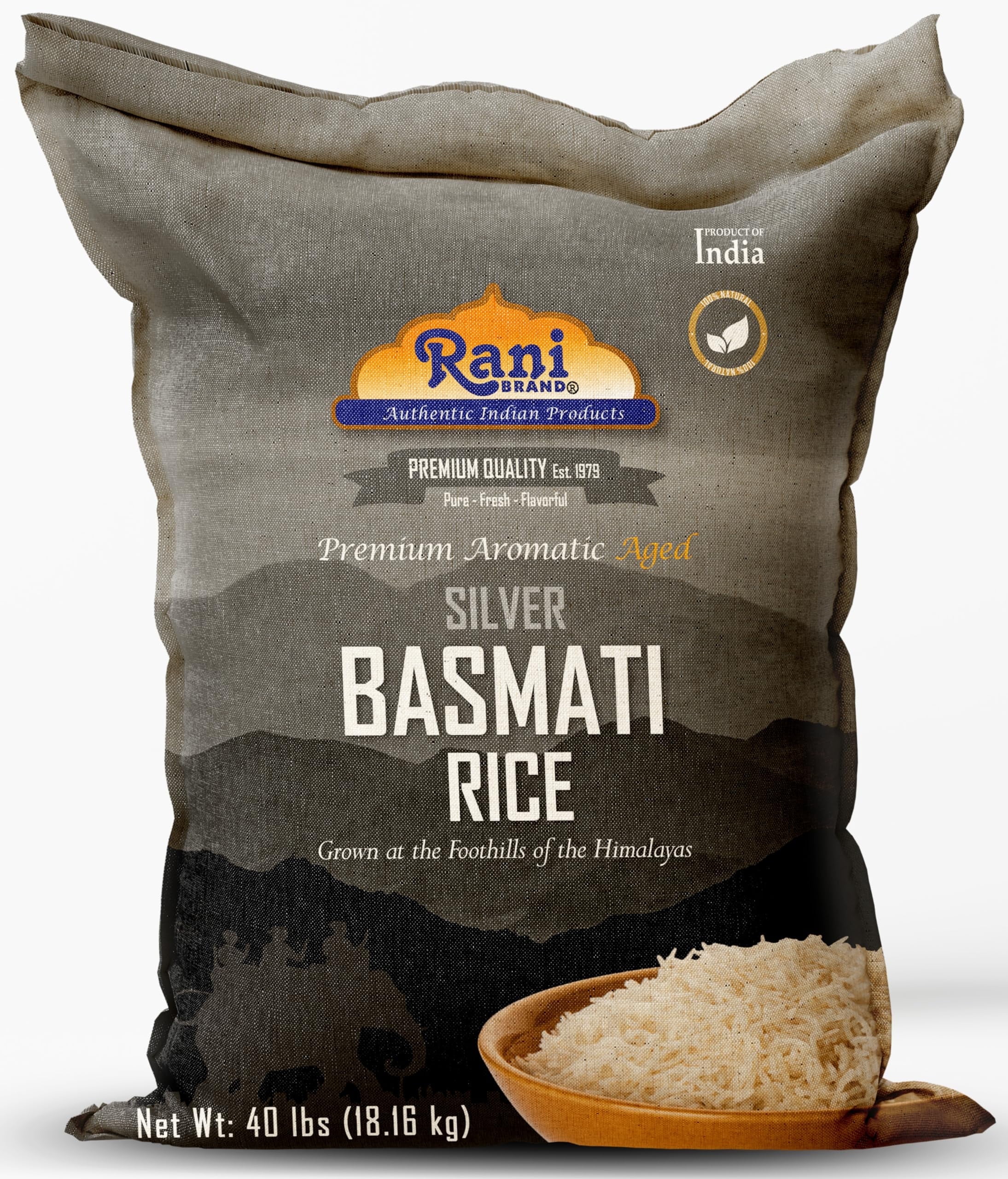 Rani Silver White Basmati Rice Extra Long Aged 40-Pound Bag, 640oz ...
