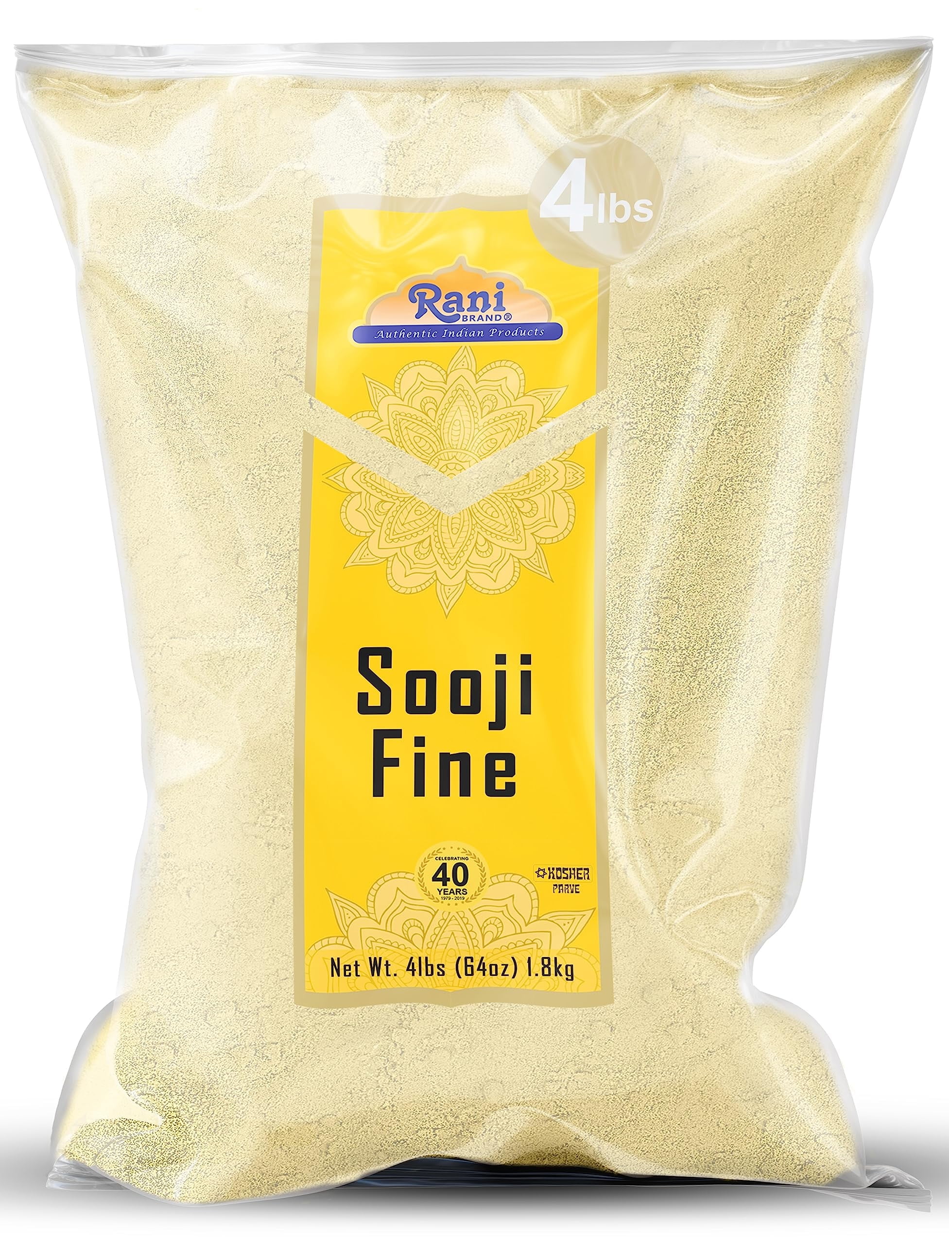 Rani Sooji Fine Whole Grain Pasta Flour, 64oz (4lbs) 1.81kg | Vegan ...