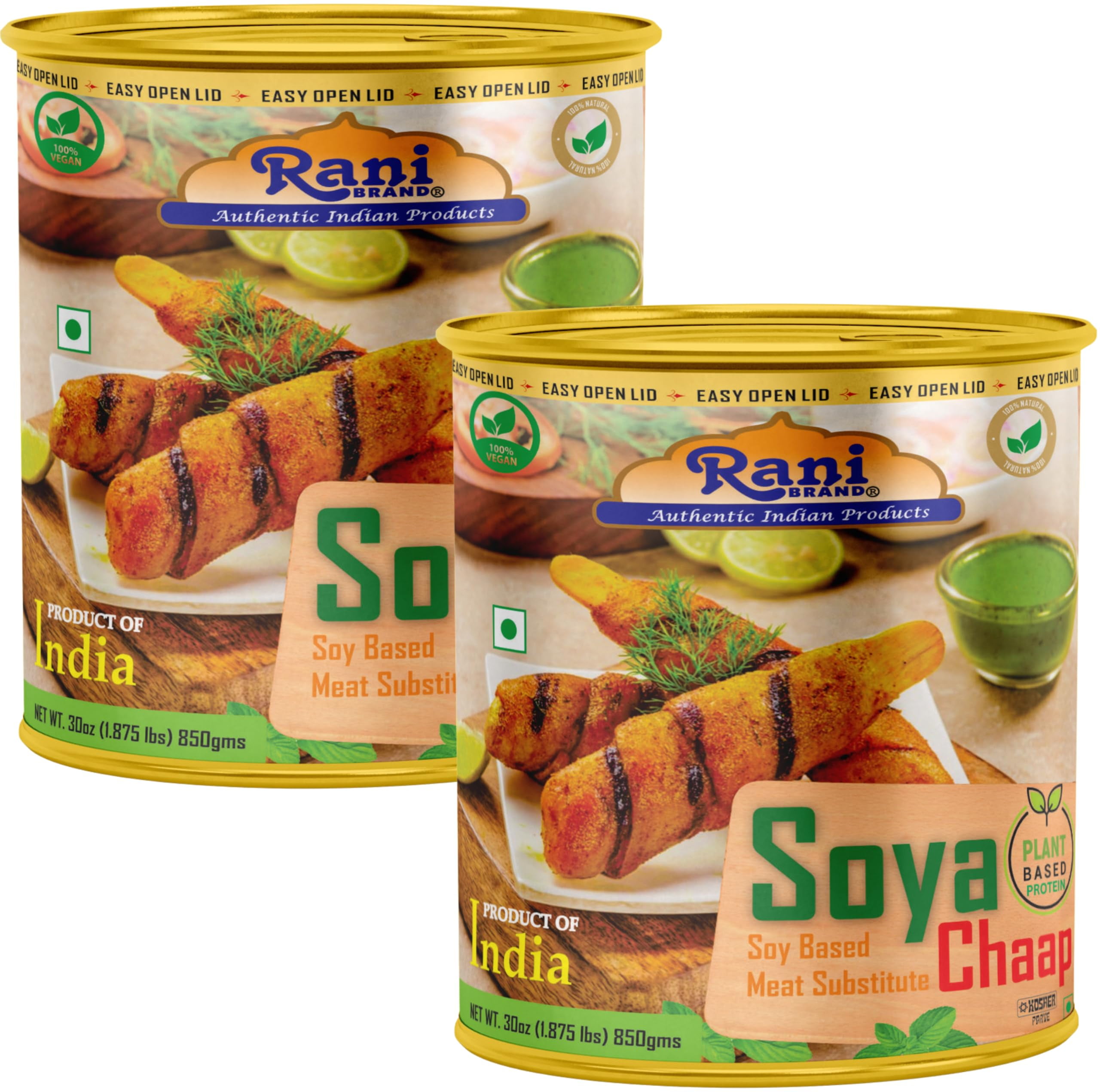 Rani Soya Chaap (Plant Based Protein) 30oz (1.875lbs) 850g, Pack of 2 ...