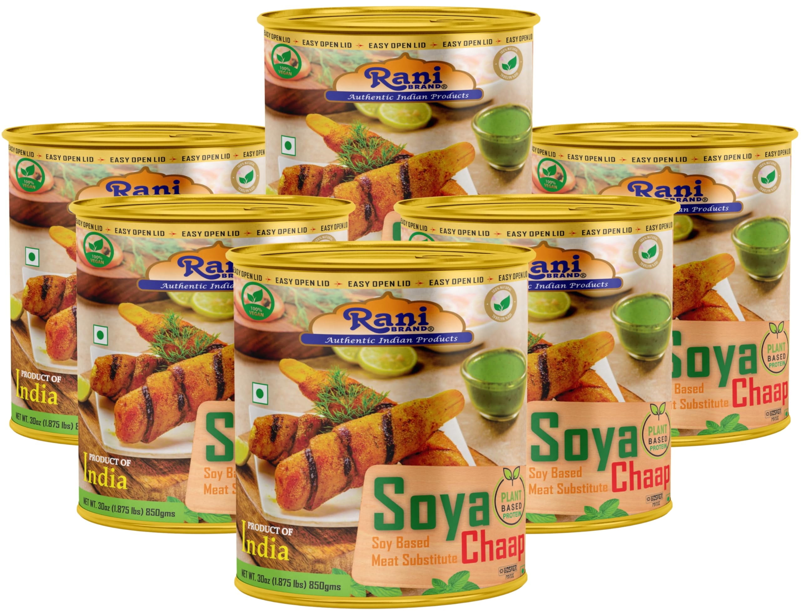 RANI BRAND Soya Chaap, Plant Based Protein, 30oz Pack of 6, Vegan ...