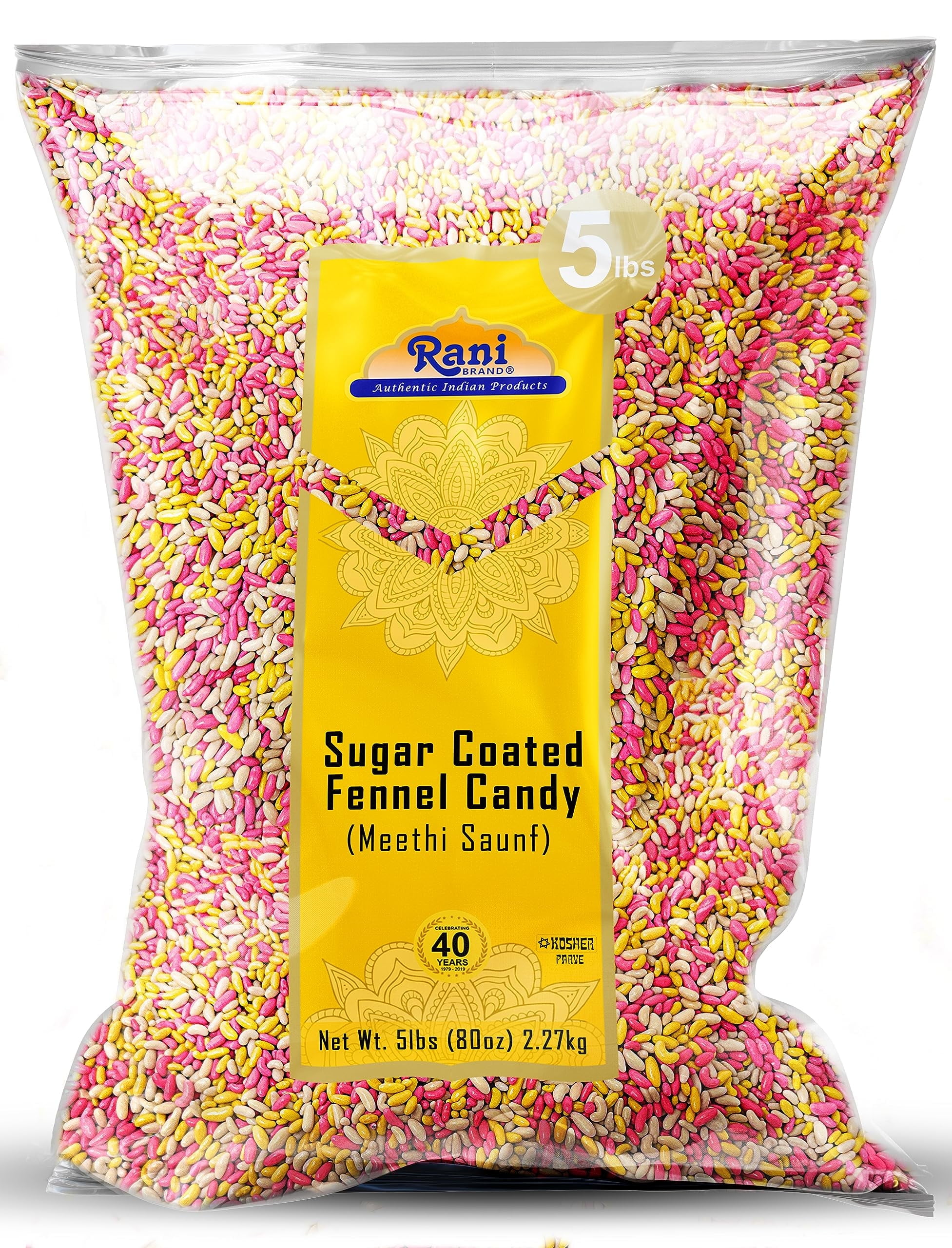 Rani Sugar Coated Fennel Candy, 80oz 5lbs, Indian Digestive Treat ...
