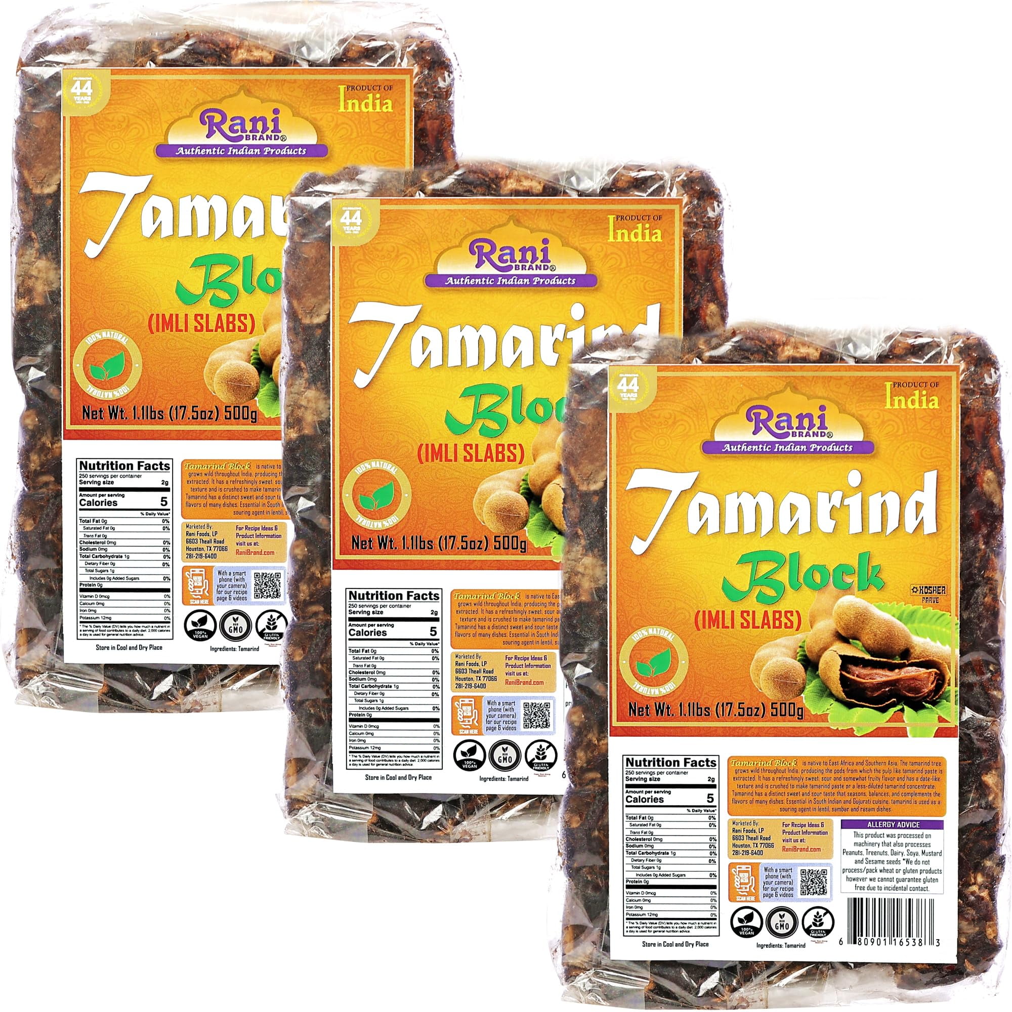 Rani Tamarind Block (Imli Slab) 17.5oz (1.1lbs) 500g, Pack of 3 ~ All ...