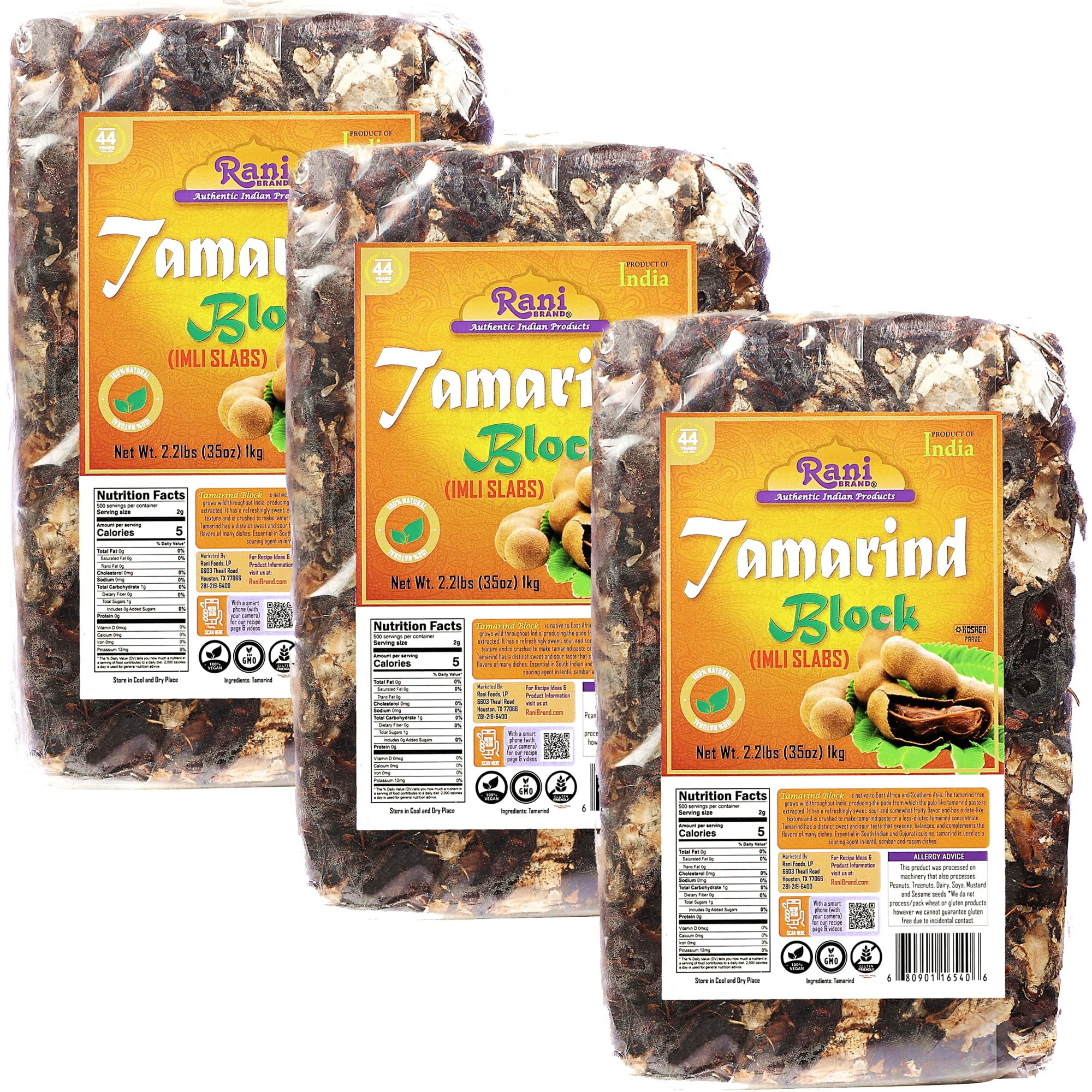 Rani Tamarind Block (Imli Slab) 35oz (2.2lbs) 1kg, Pack of 3 ~ All ...