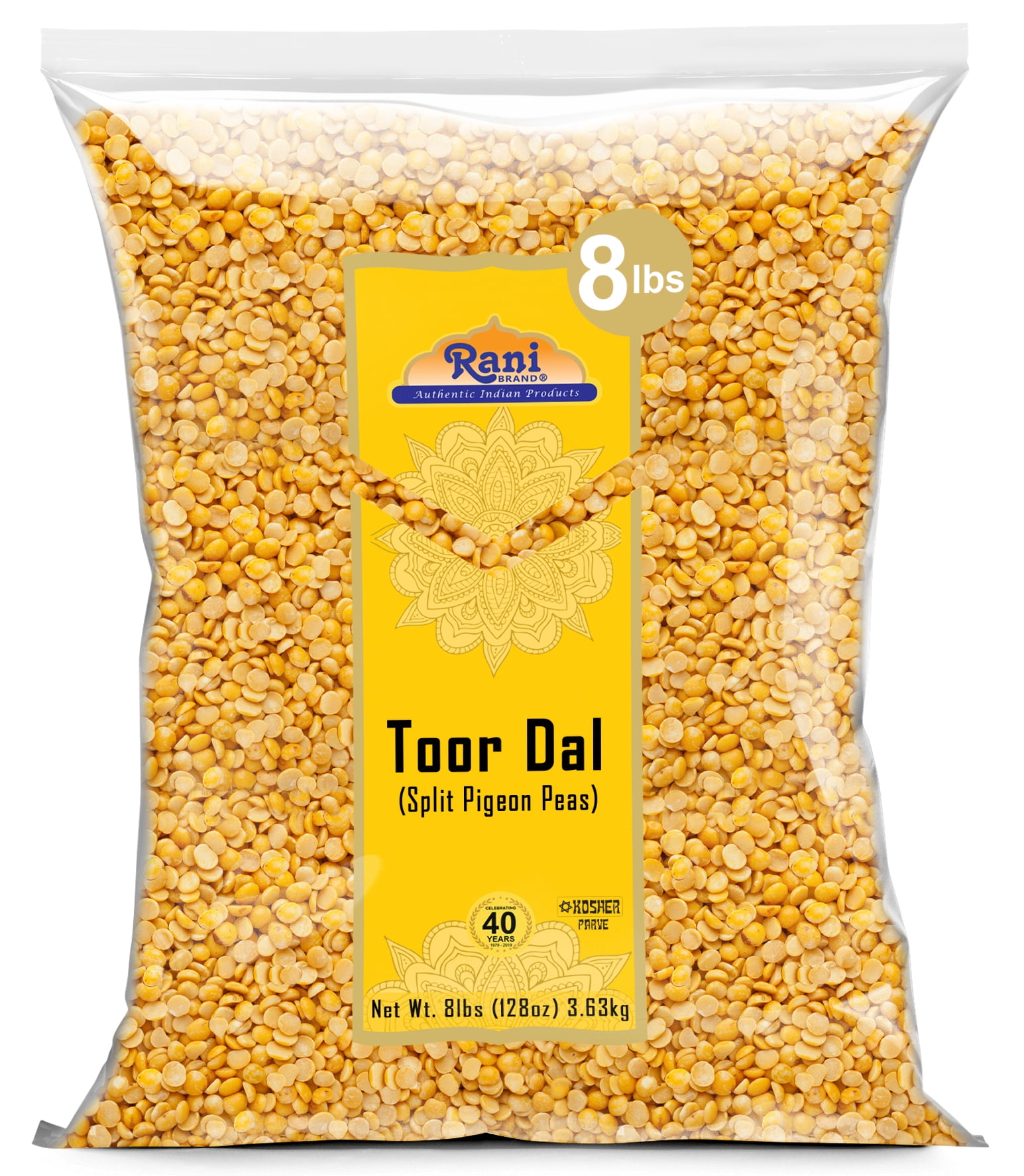 Rani Toor Dal Lentils, 128oz, Split Pigeon Peas, Gluten Friendly, Vegan, Kosher, NON-GMO ...