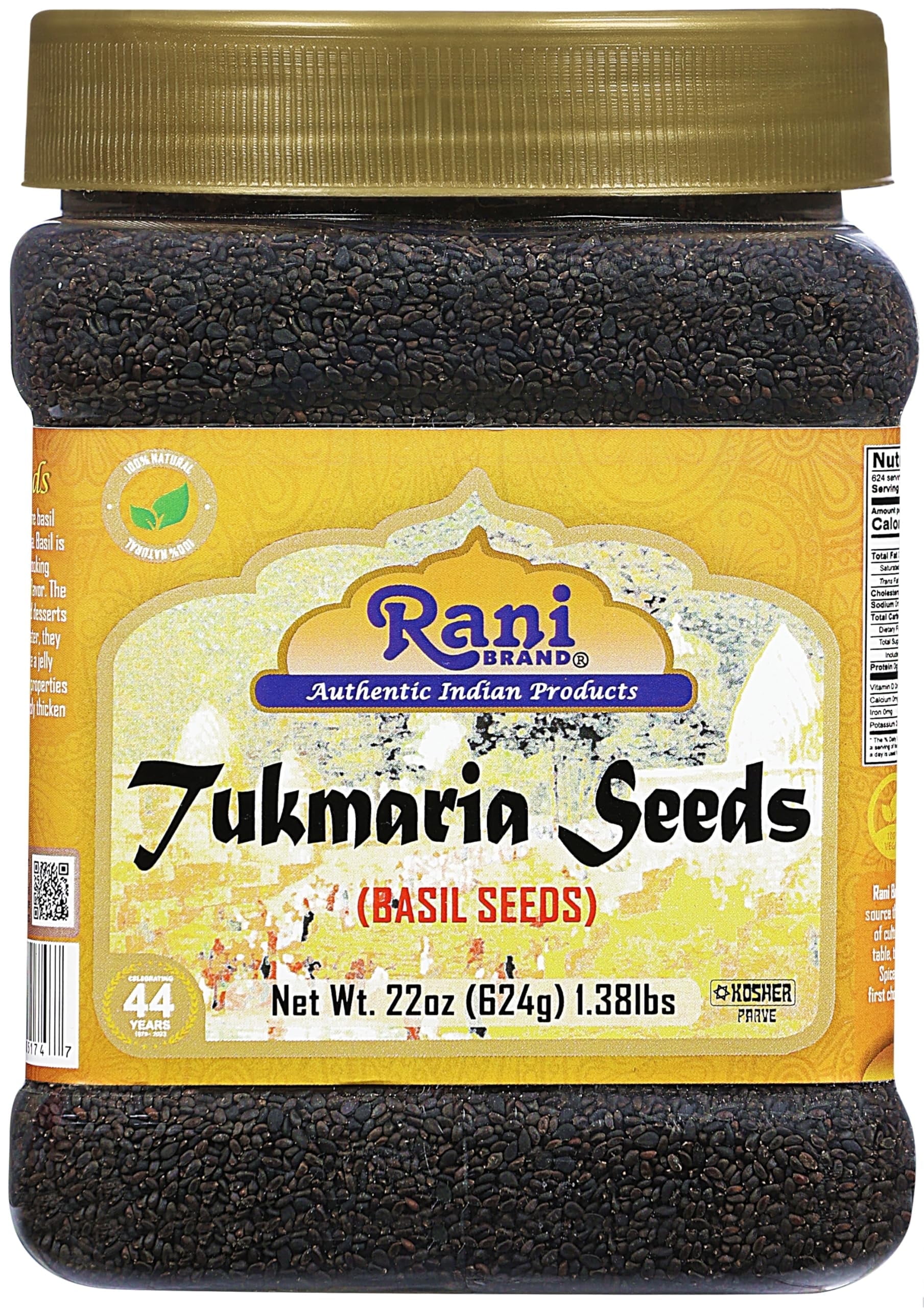 Rani Tukmaria (Natural Holy Basil Seeds) 1.38lbs (22oz) 624g Used for ...